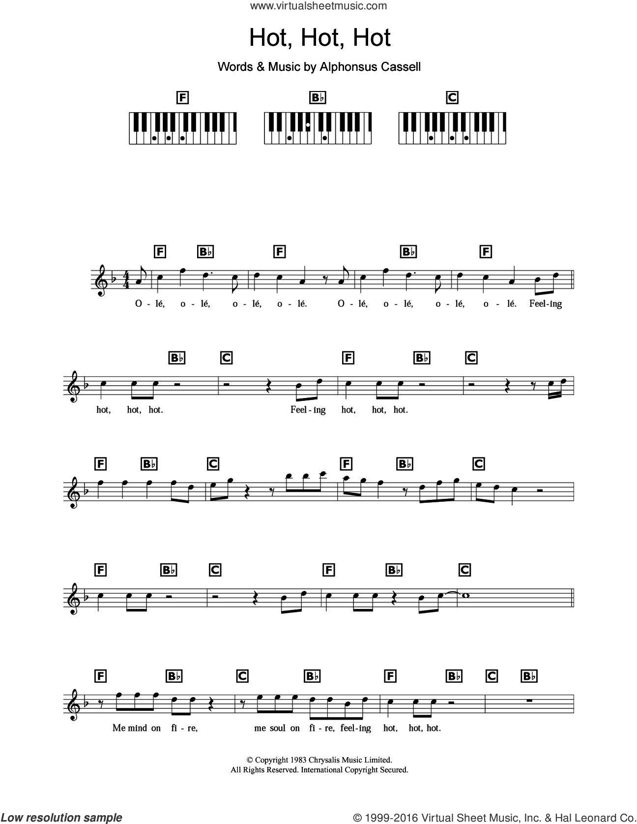 Hot Hot Hot sheet music (intermediate) for piano solo (chords, lyrics ...