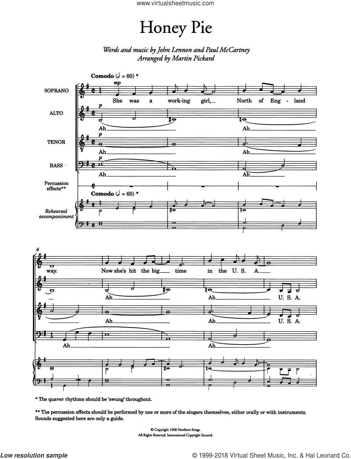 Honey Pie (arr. Martin Pickard) sheet music for choir (PDF)
