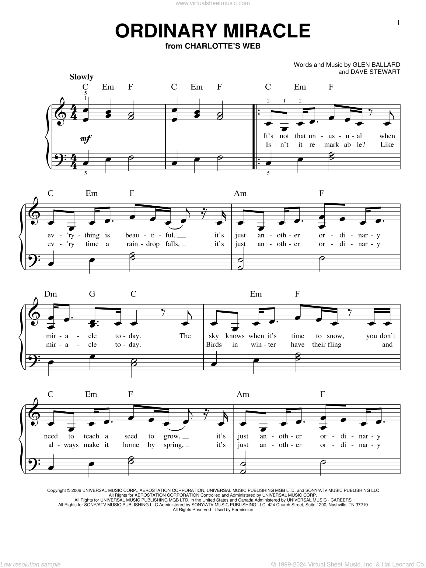 Ordinary Miracle sheet music for piano solo (PDF-interactive)