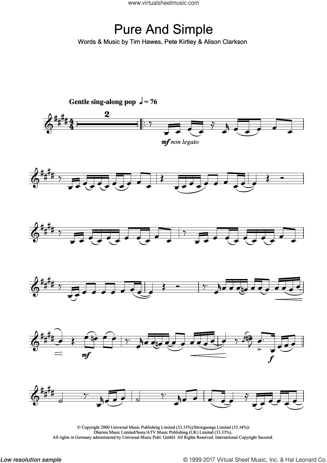 Pure And Simple sheet music for clarinet solo (PDF)