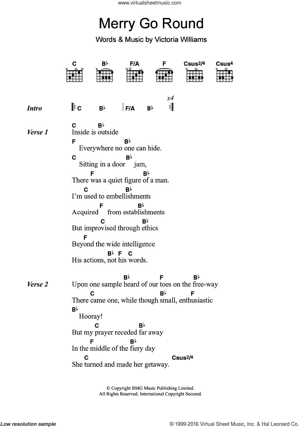 Victoria Williams: Merry Go Round sheet music for guitar (chords)