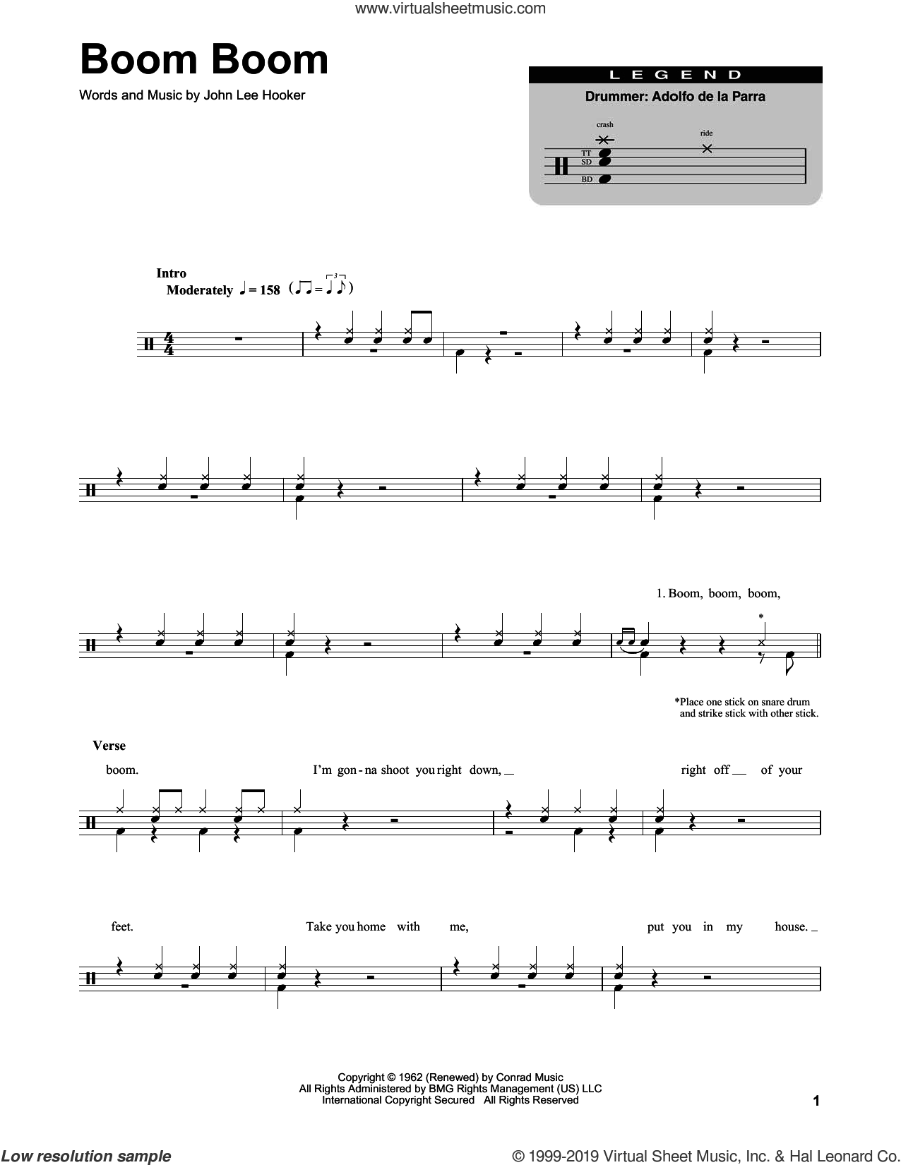 Boom Boom sheet music for drums (PDF)