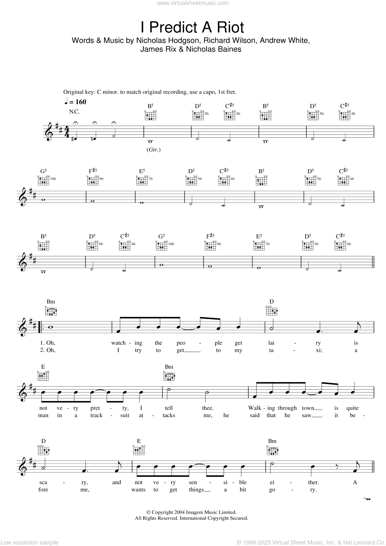 I Predict A Riot sheet music (fake book) (PDF)