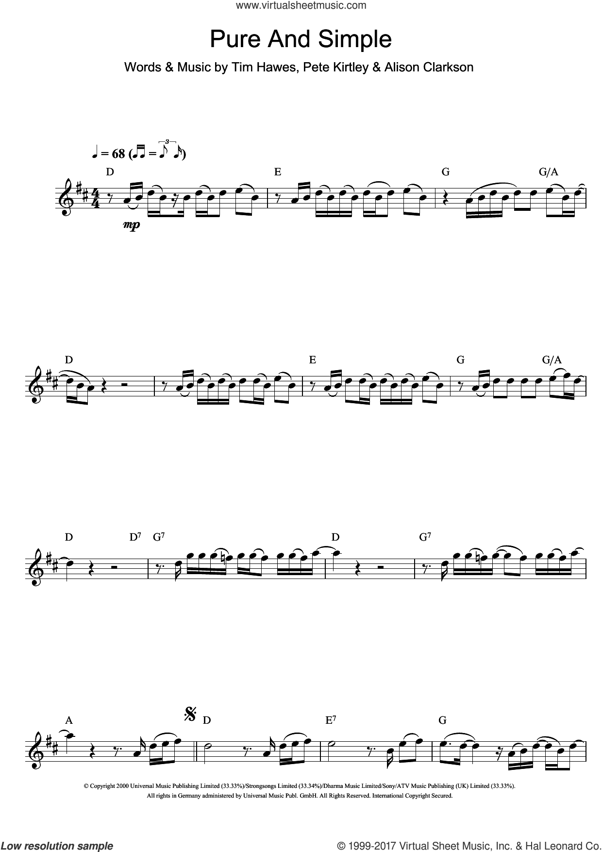 Hear'Say - Pure And Simple sheet music for flute solo [PDF]