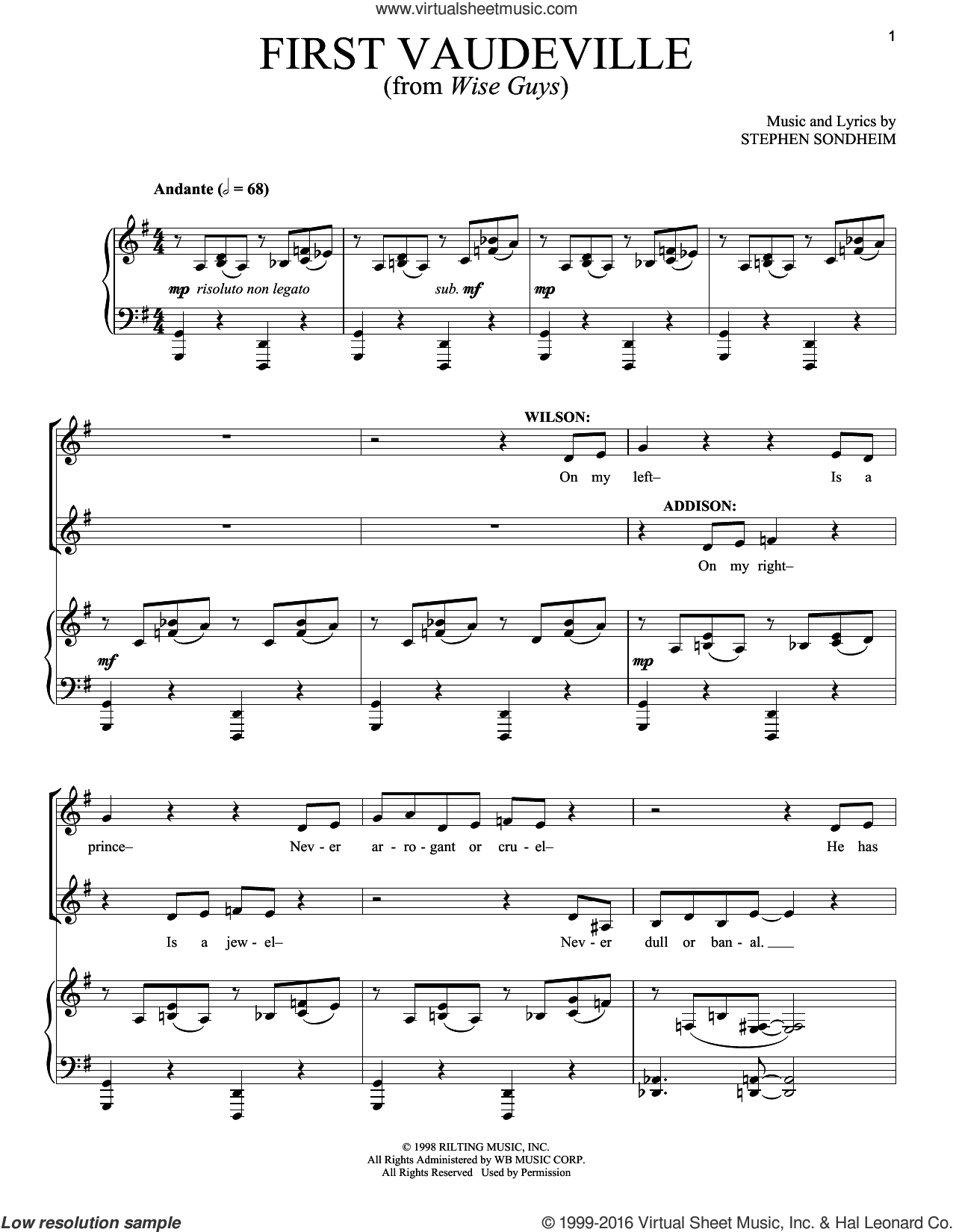 First Vaudeville sheet music for voice and piano (PDF)