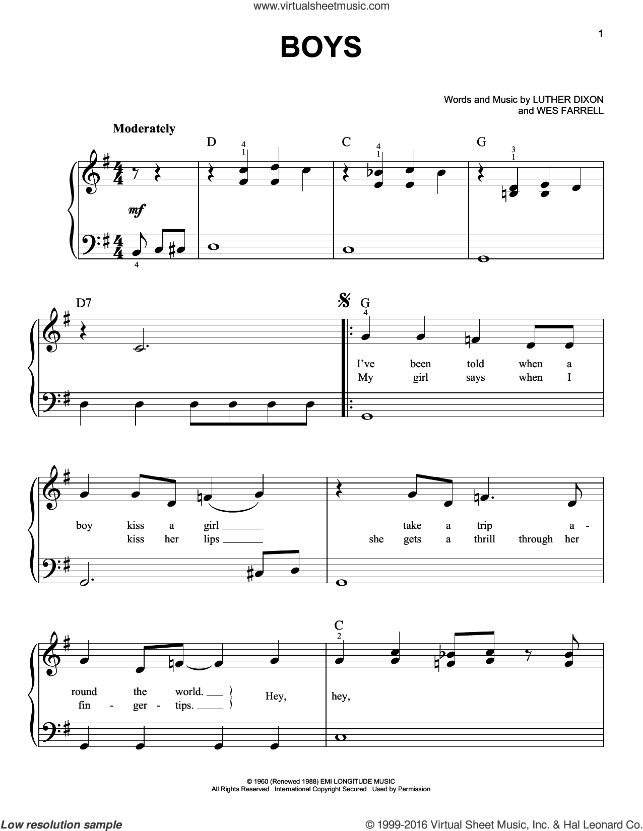 Boys sheet music for piano solo (PDF-interactive)