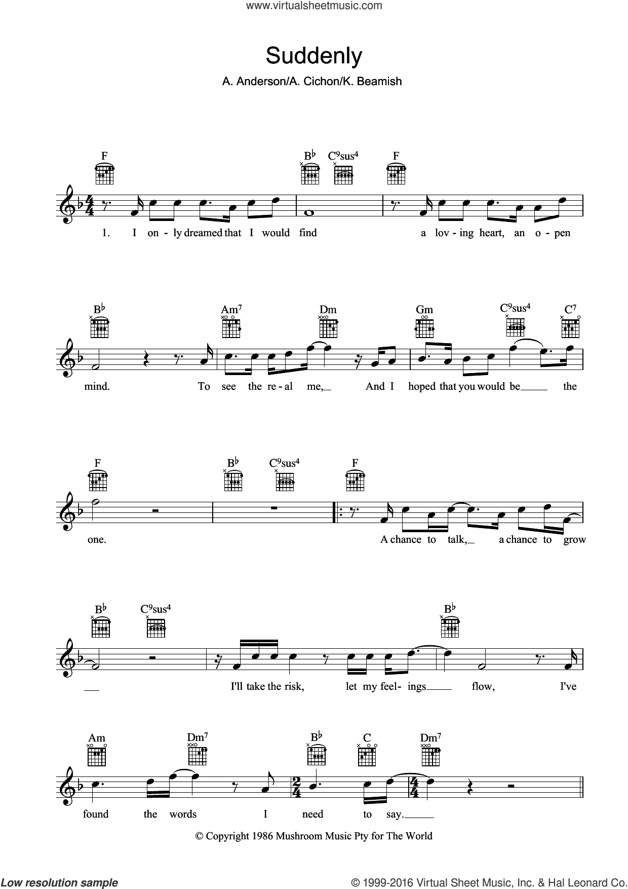 Suddenly sheet music for voice and other instruments (fake book)