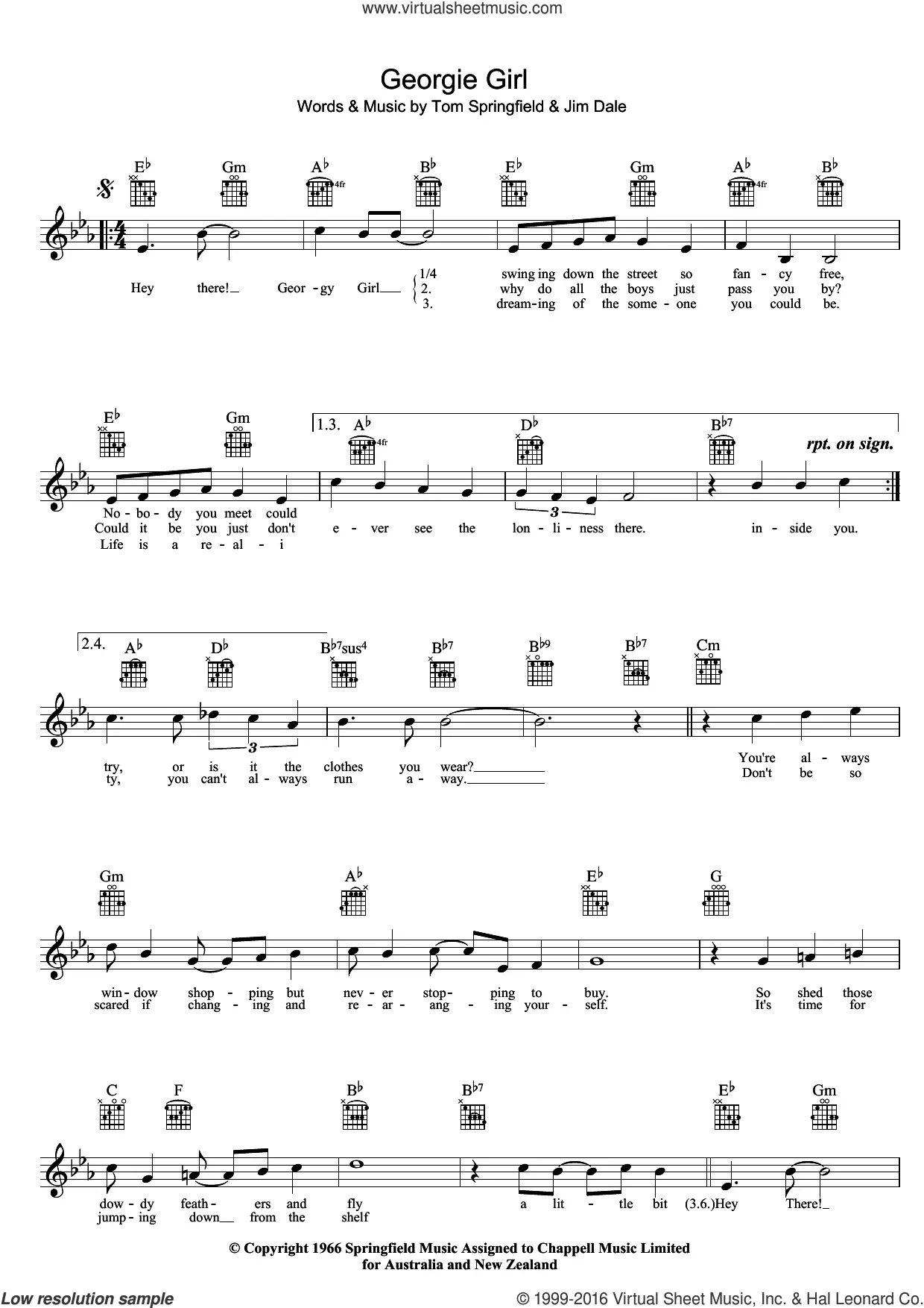 Georgie Girl sheet music (fake book) (PDF-interactive)
