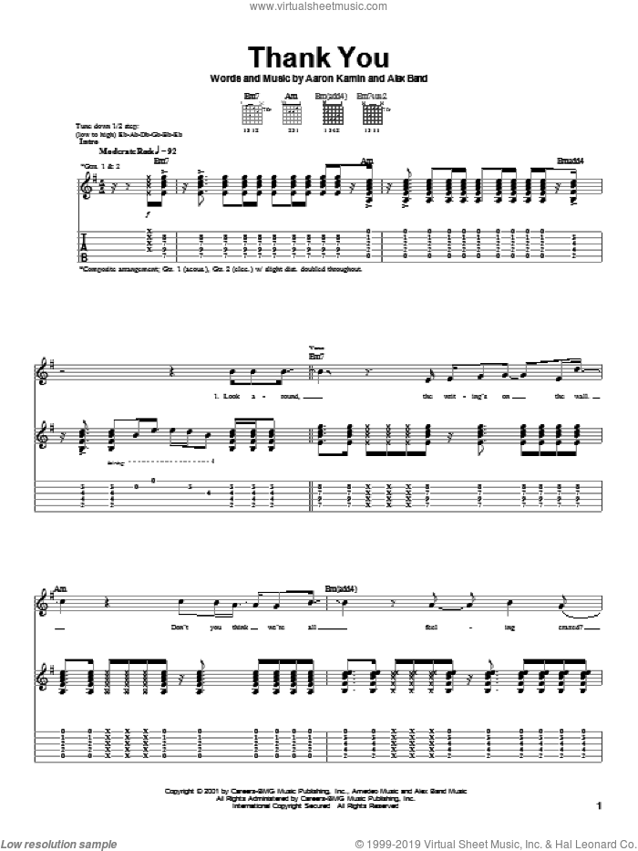Thank You sheet music for guitar (tablature) (PDF)