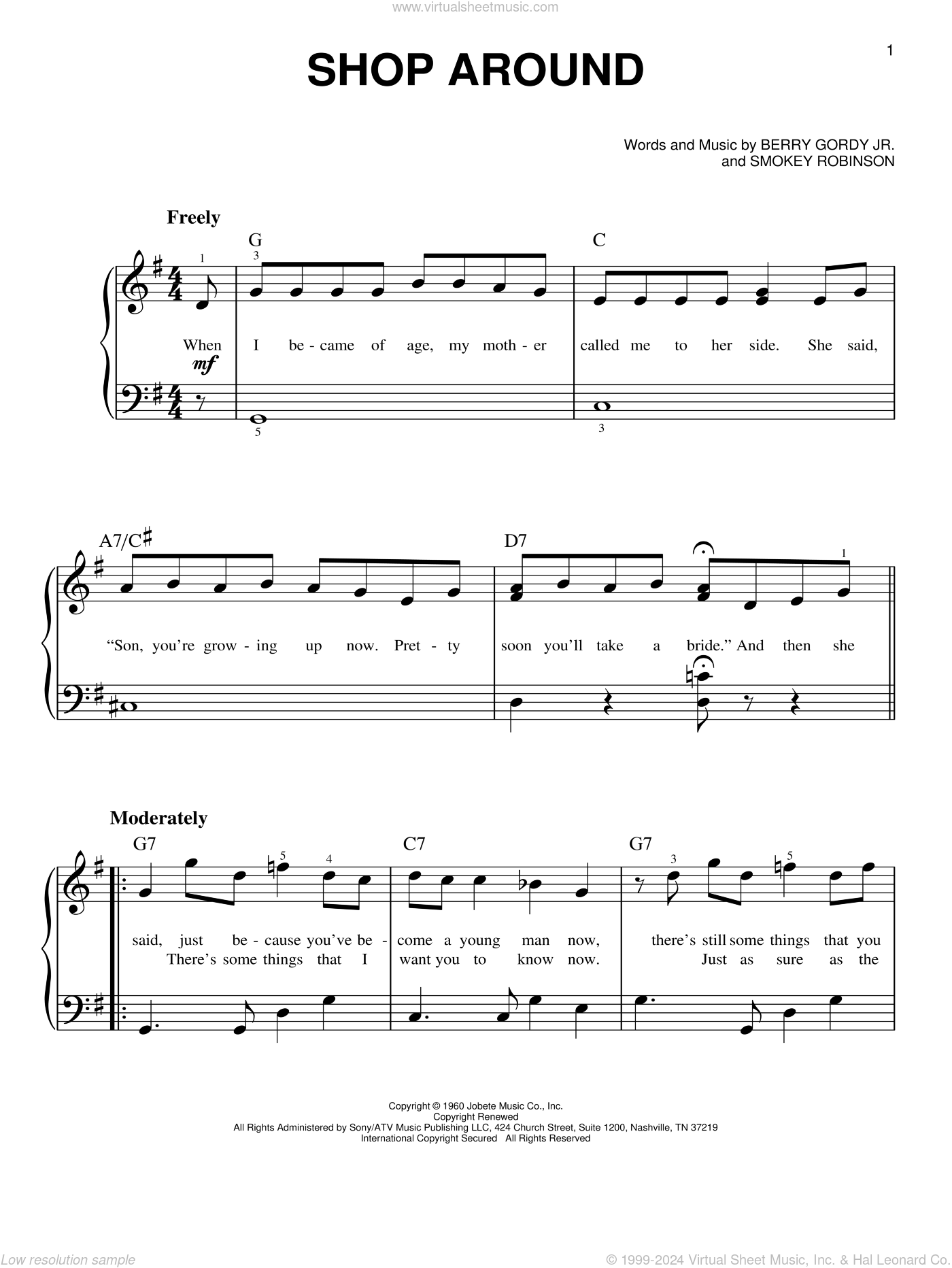 Shop Around sheet music for piano solo (PDF-interactive)