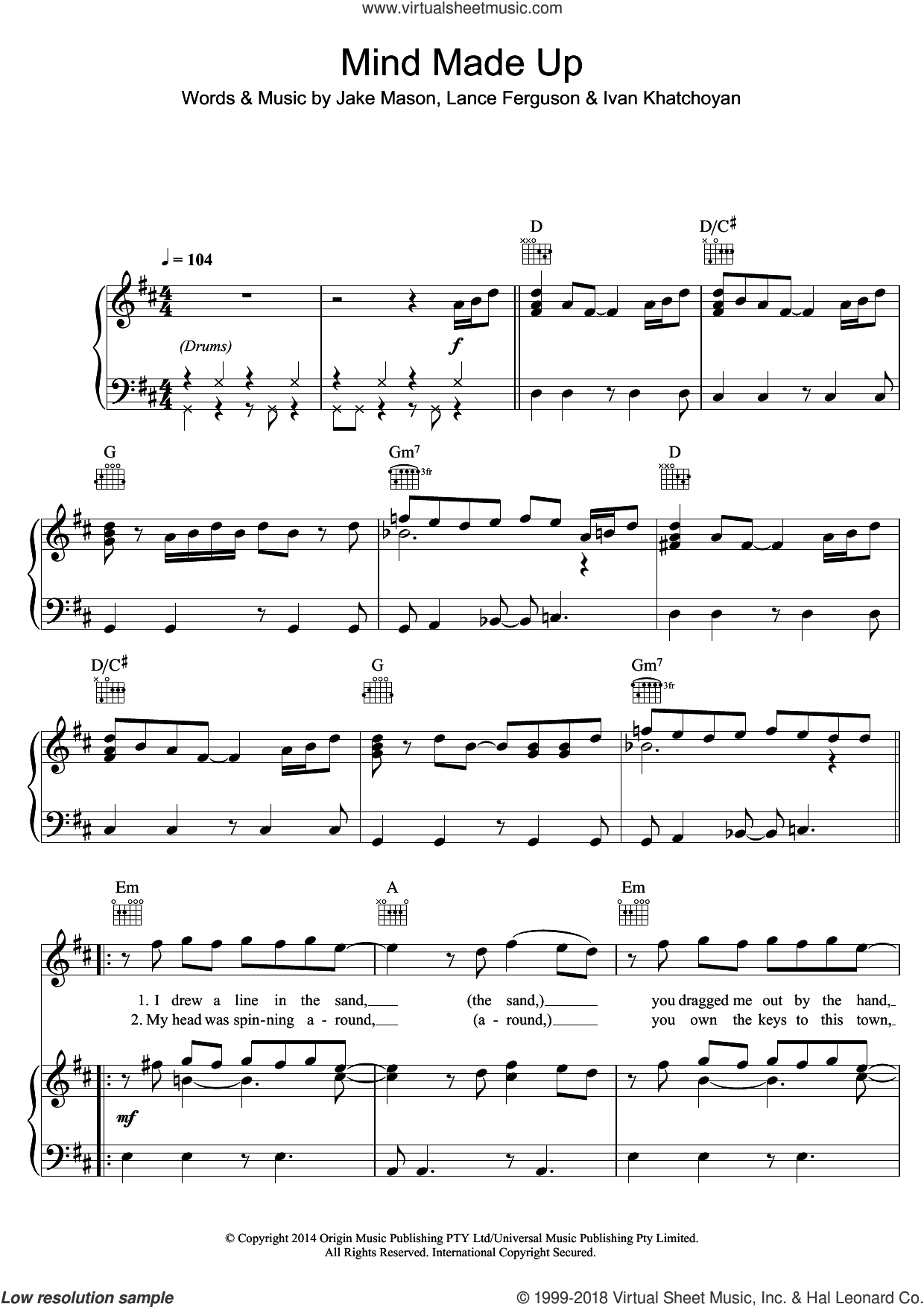 Mind Made Up sheet music for voice, piano or guitar (PDF)
