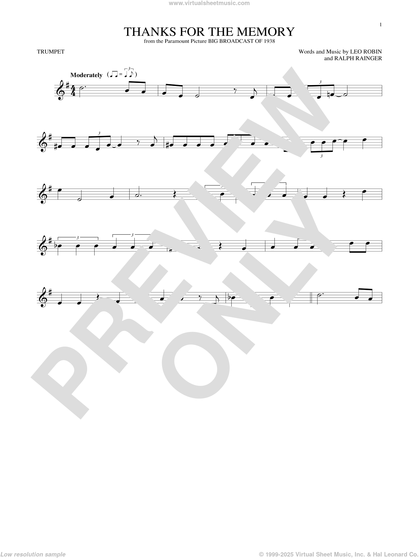 Thanks For The Memory sheet music for trumpet solo (PDF)