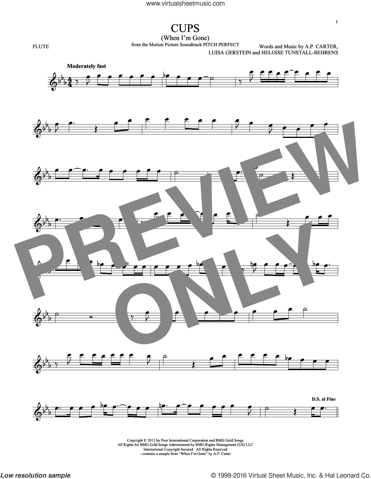 Cups (When I'm Gone) sheet music for flute solo (PDF-interactive)