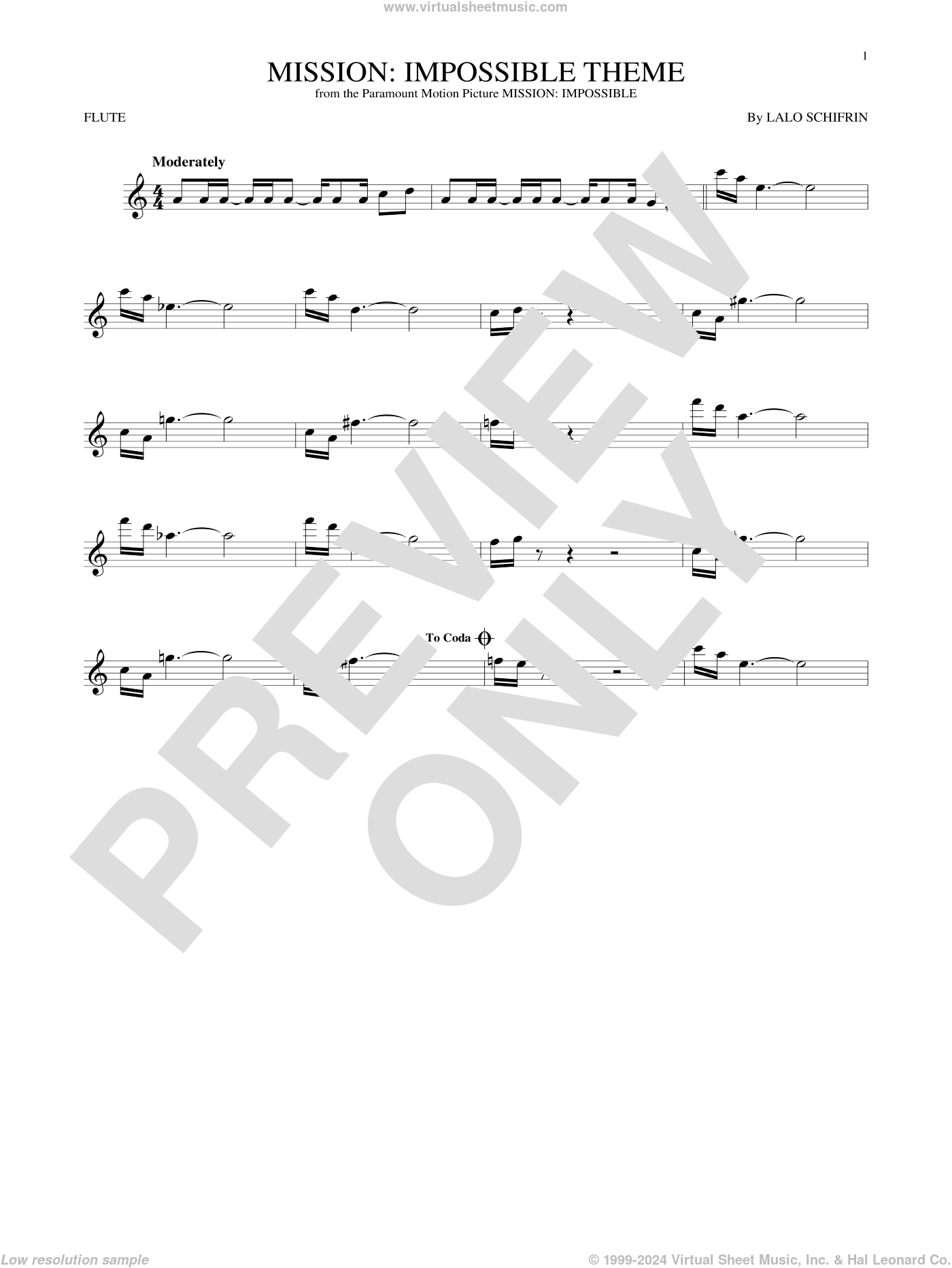 Mission: Impossible Theme sheet music for flute solo v3