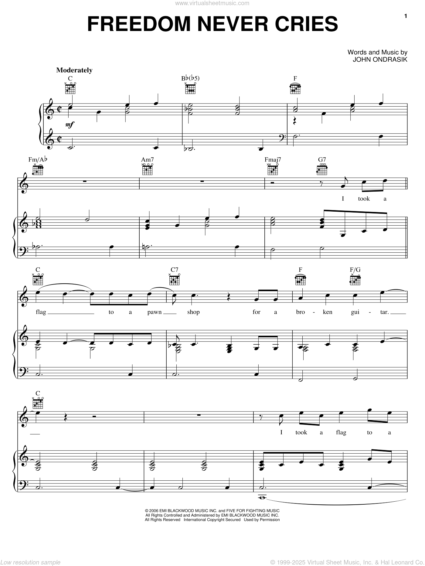 Freedom Never Cries sheet music for voice, piano or guitar (PDF)