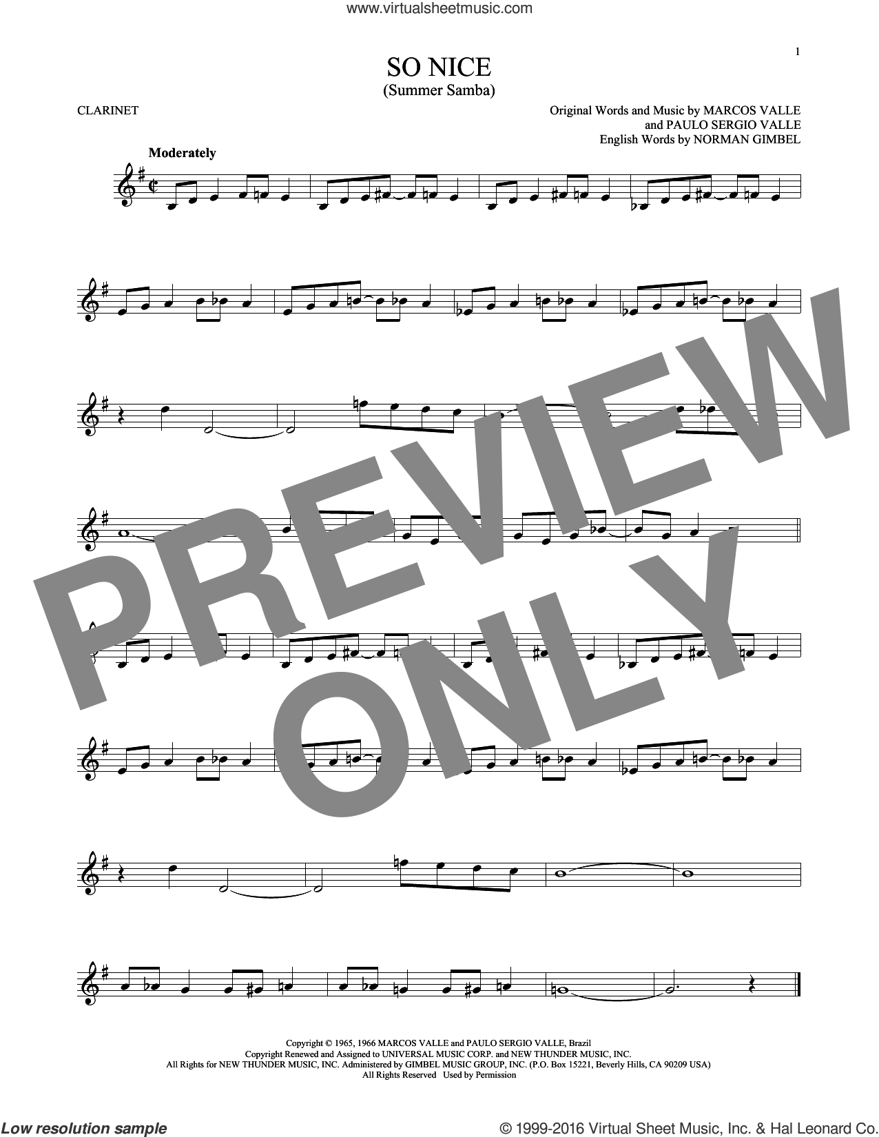 Norman Gimbel So Nice Summer Samba Sheet Music For Clarinet Solo