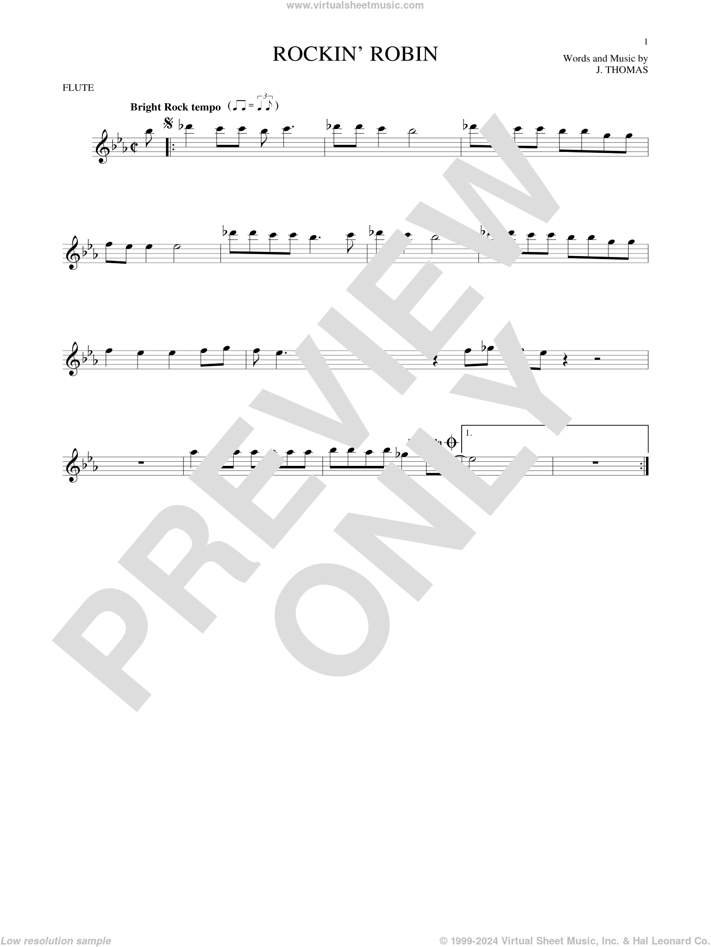 Rockin' Robin sheet music for flute solo (PDF-interactive)