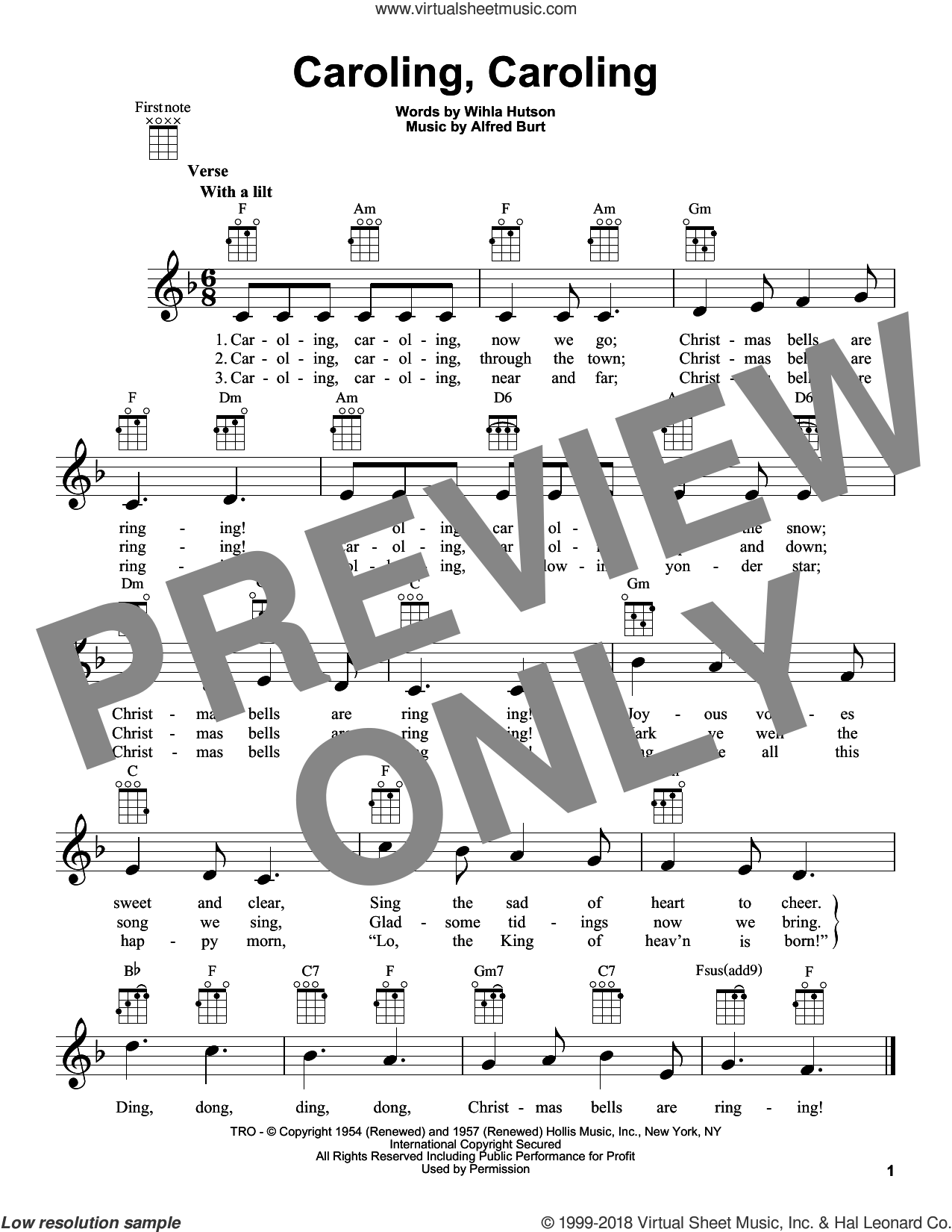 Caroling, Caroling sheet music for ukulele (PDF-interactive)