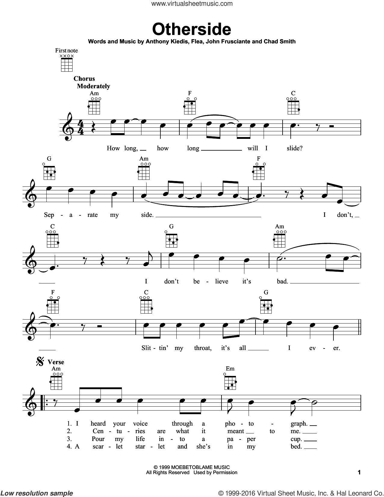 Otherside sheet music for ukulele (PDF-interactive)
