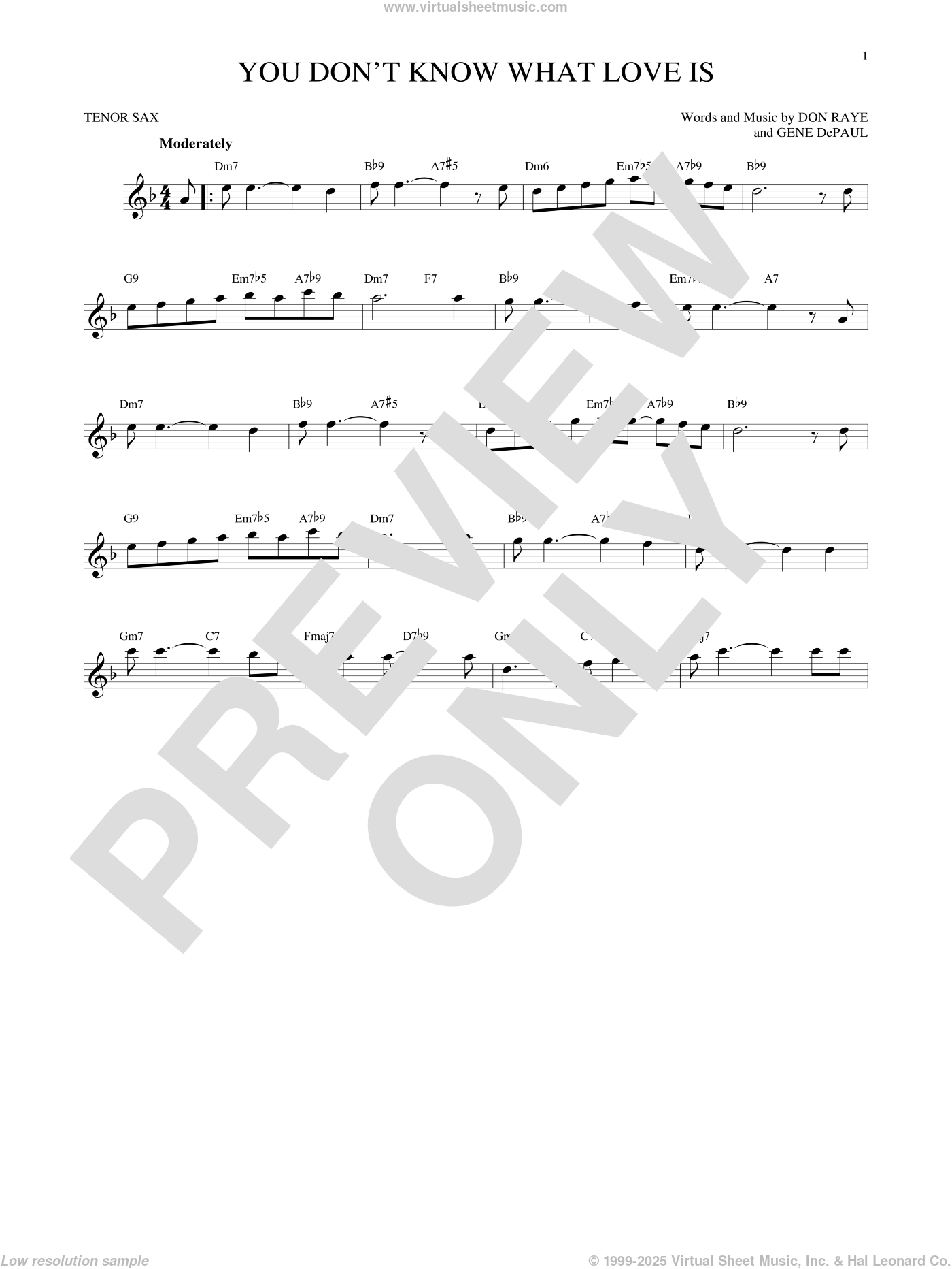 Raye - You Don't Know What Love Is sheet music for tenor saxophone solo