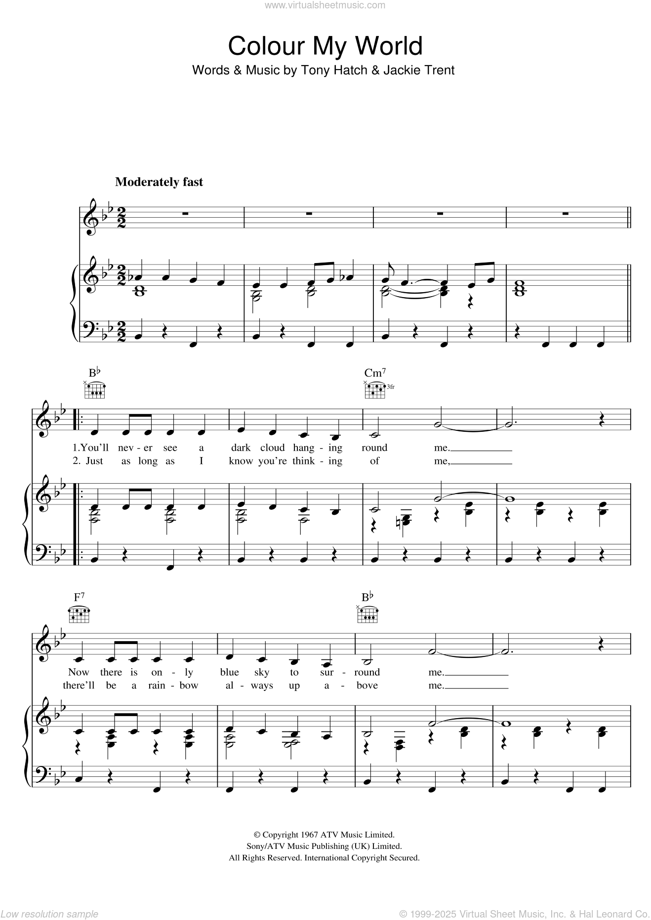 Petula Clark: Colour My World sheet music for voice, piano or guitar