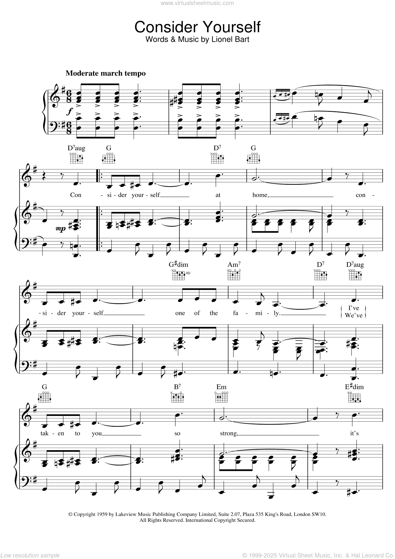 Consider Yourself (from Oliver!) sheet music for voice, piano or guitar