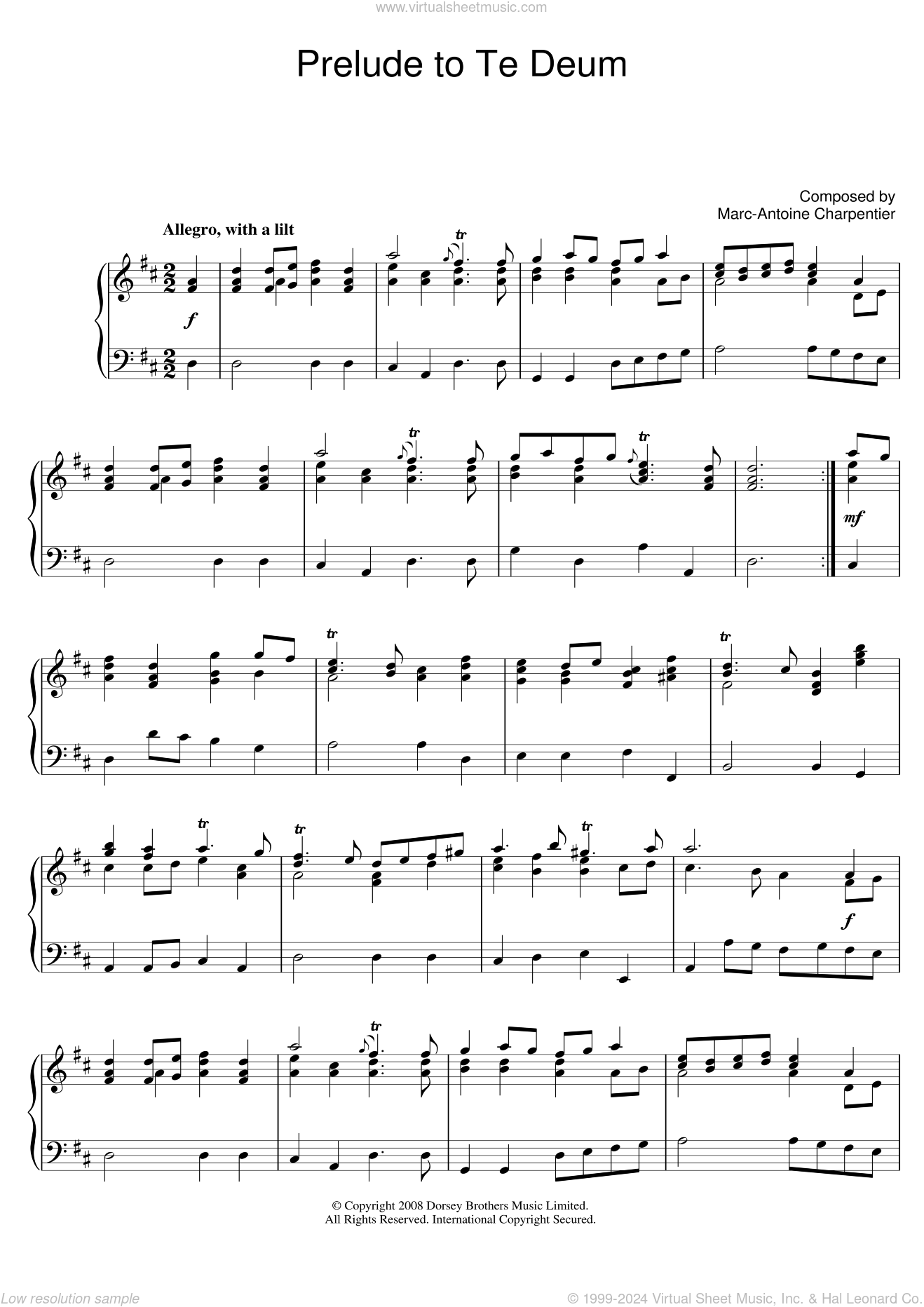 Prelude (from Te Deum) sheet music (intermediate) for piano solo