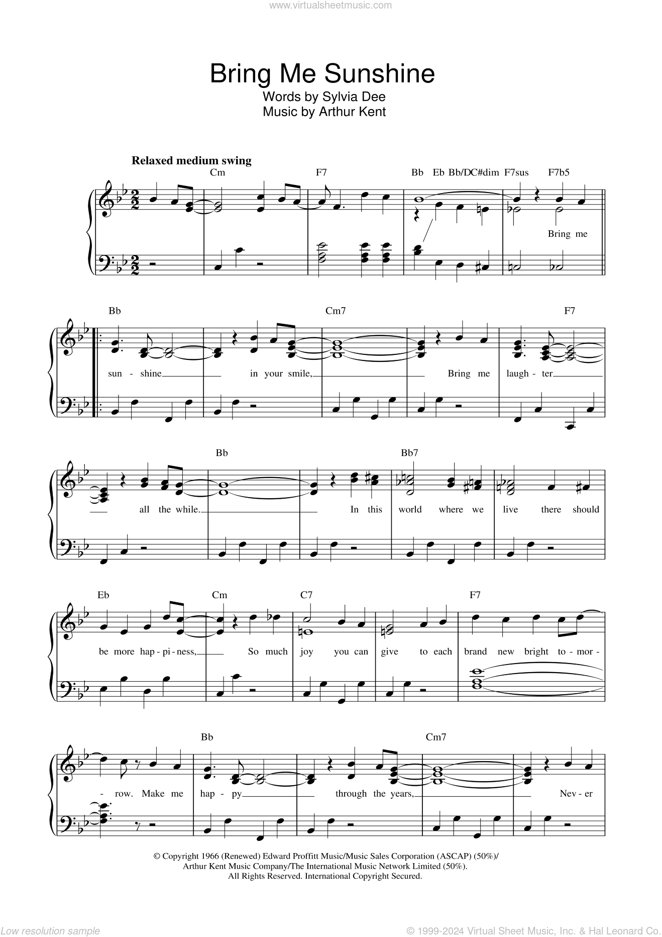 Bring Me Sunshine sheet music for voice and piano (PDF)