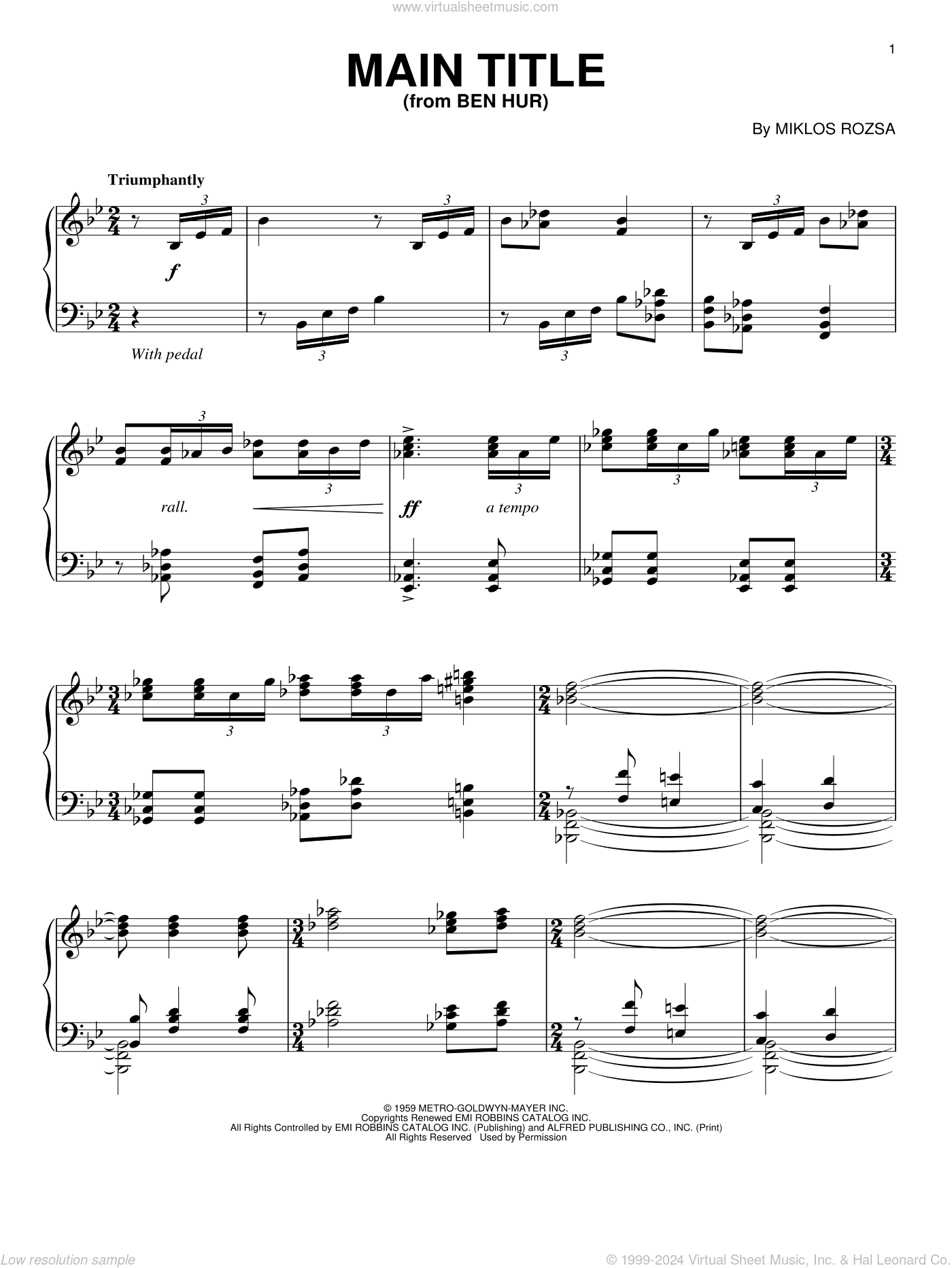 Main Title (from "Ben Hur") sheet music for piano solo (PDF)
