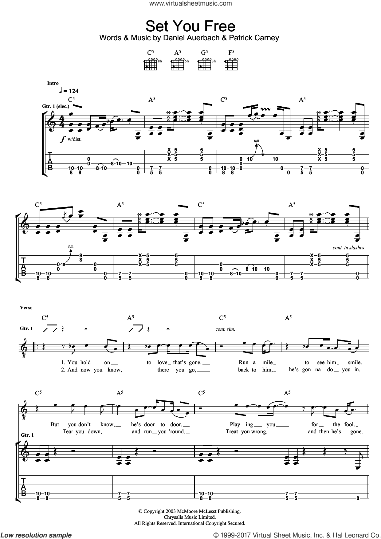 Set You Free sheet music for guitar (tablature) (PDF)