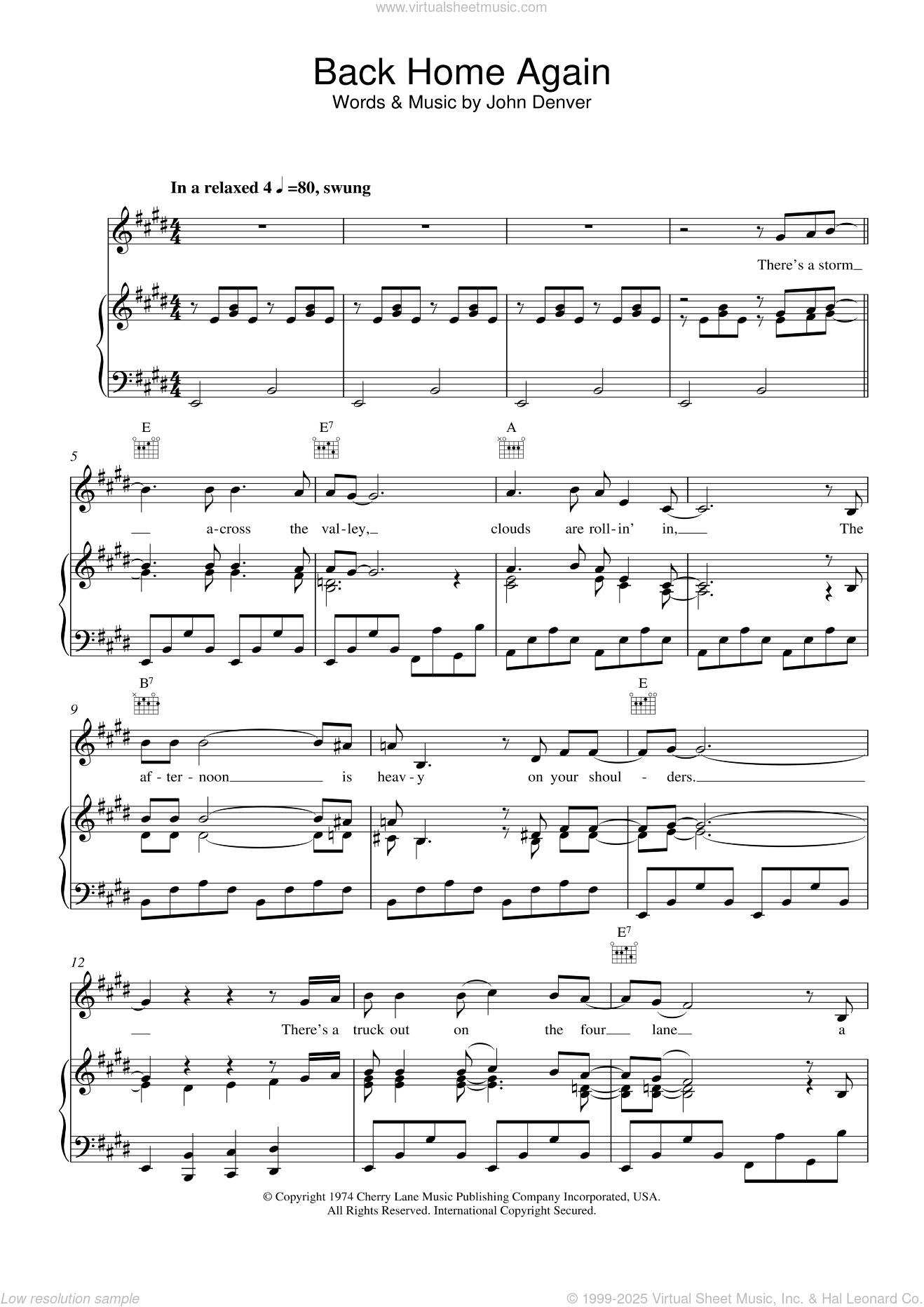 Back Home Again sheet music for voice, piano or guitar (PDF)