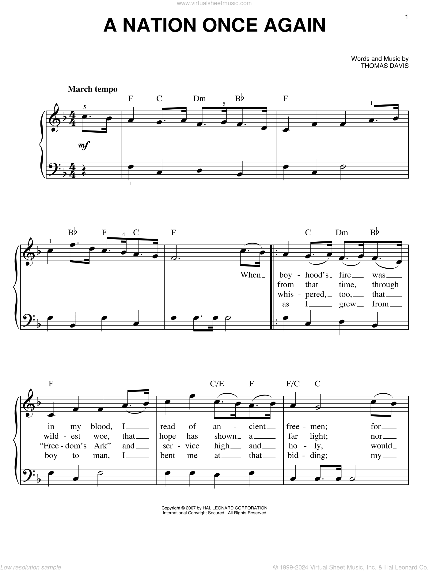 A Nation Once Again sheet music for piano solo (PDF-interactive)