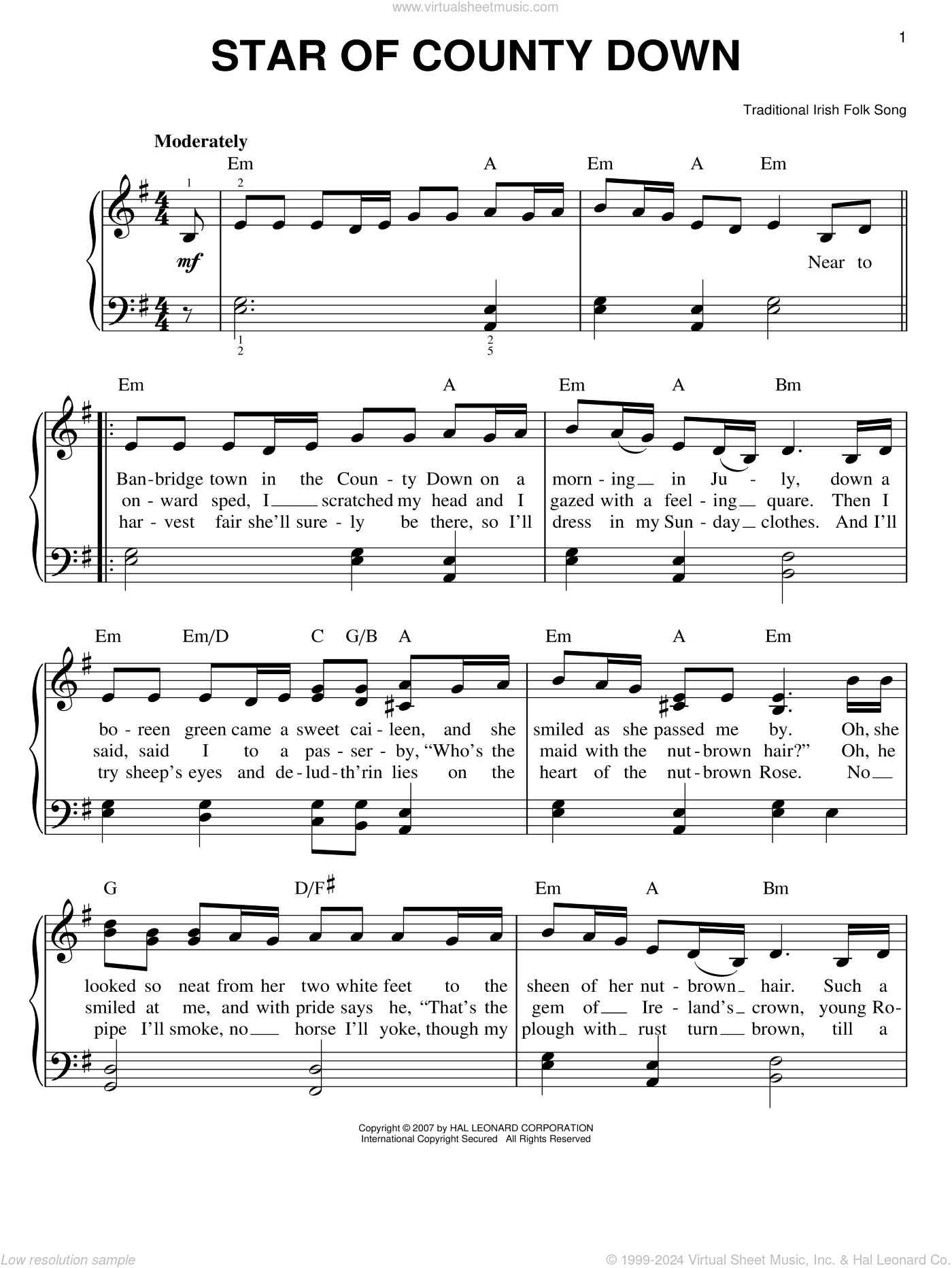 Star Of County Down sheet music for piano solo (PDF-interactive)