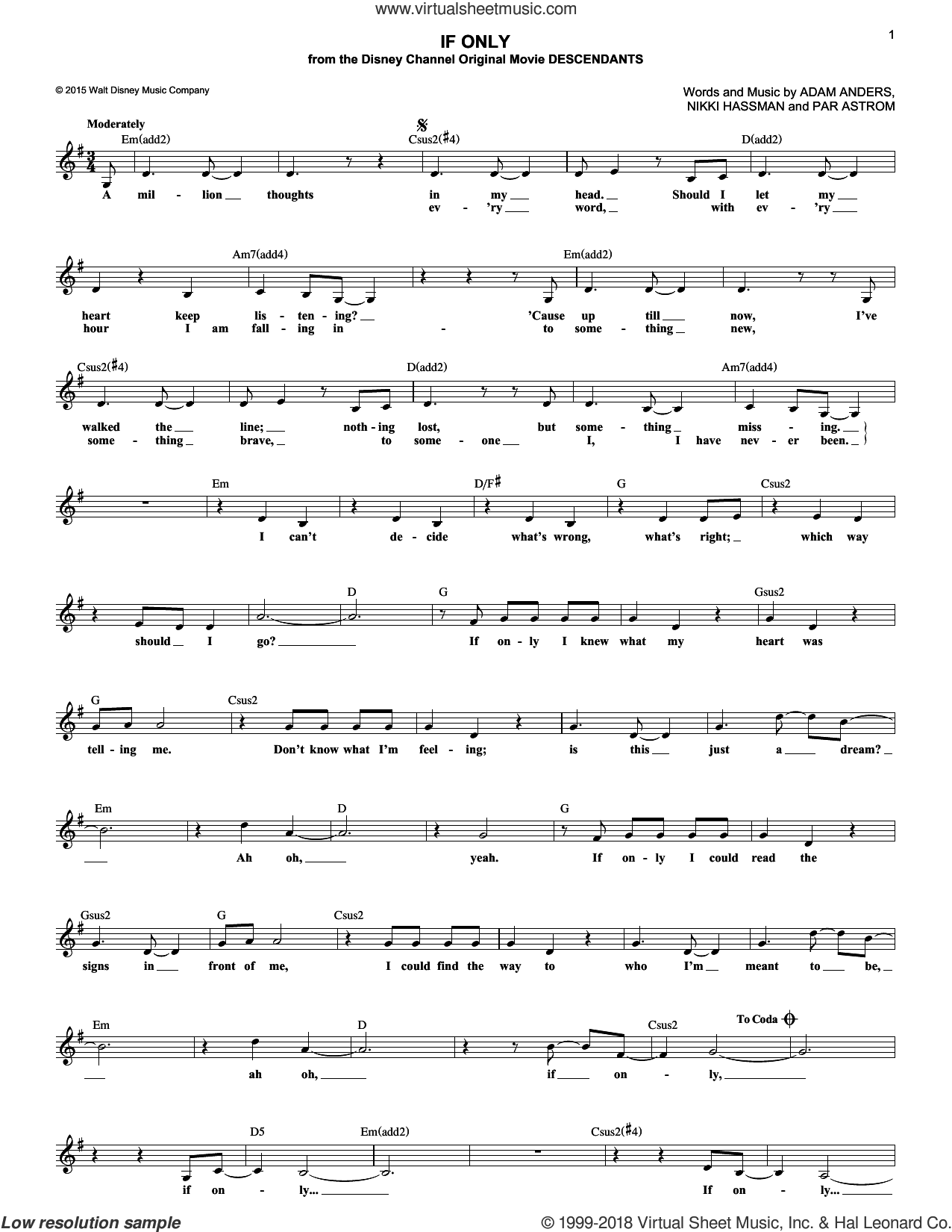 If Only (from Disney's Descendants) sheet music (fake book) (PDF)