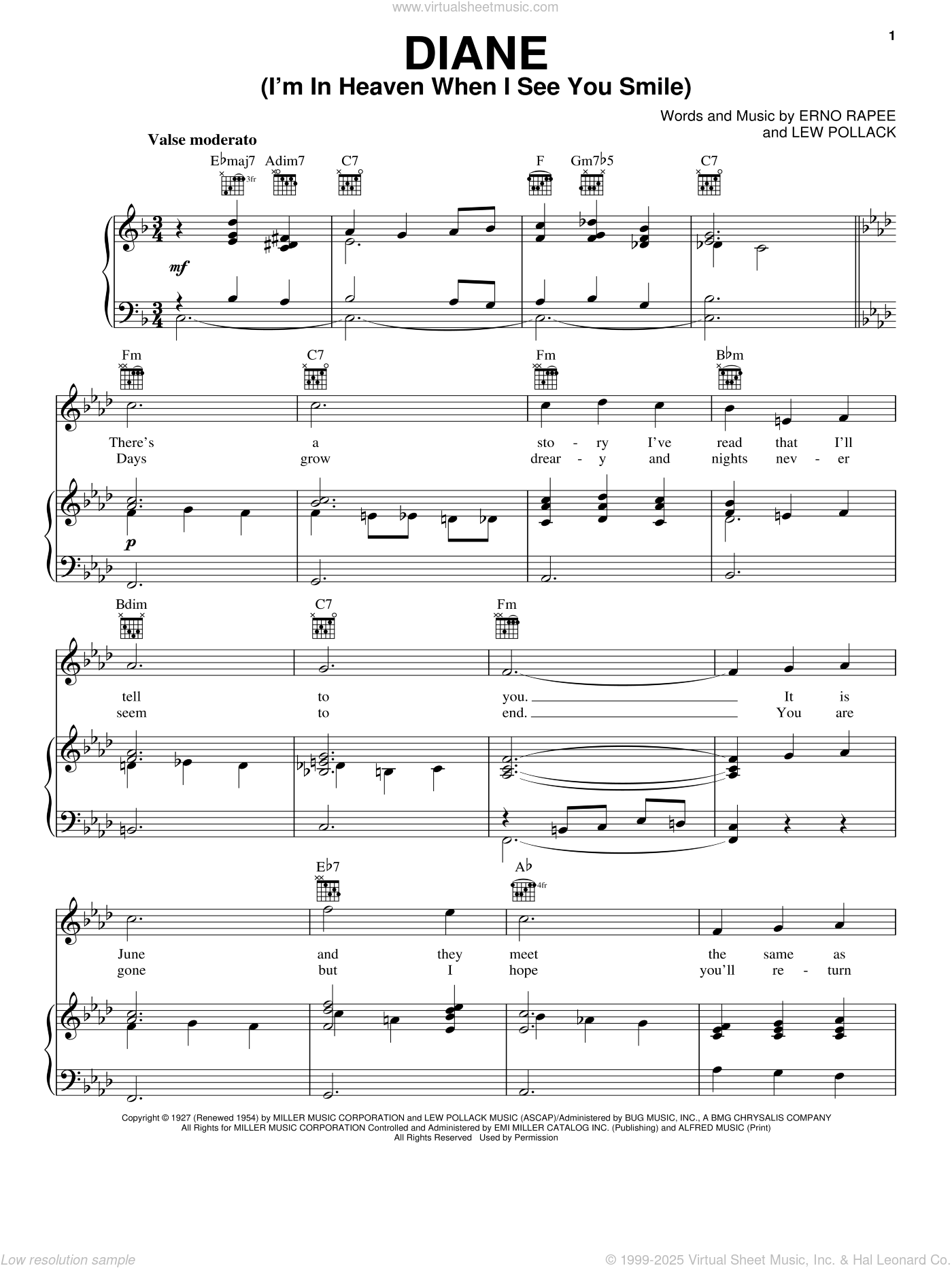 Diane sheet music for voice, piano or guitar (PDF-interactive)