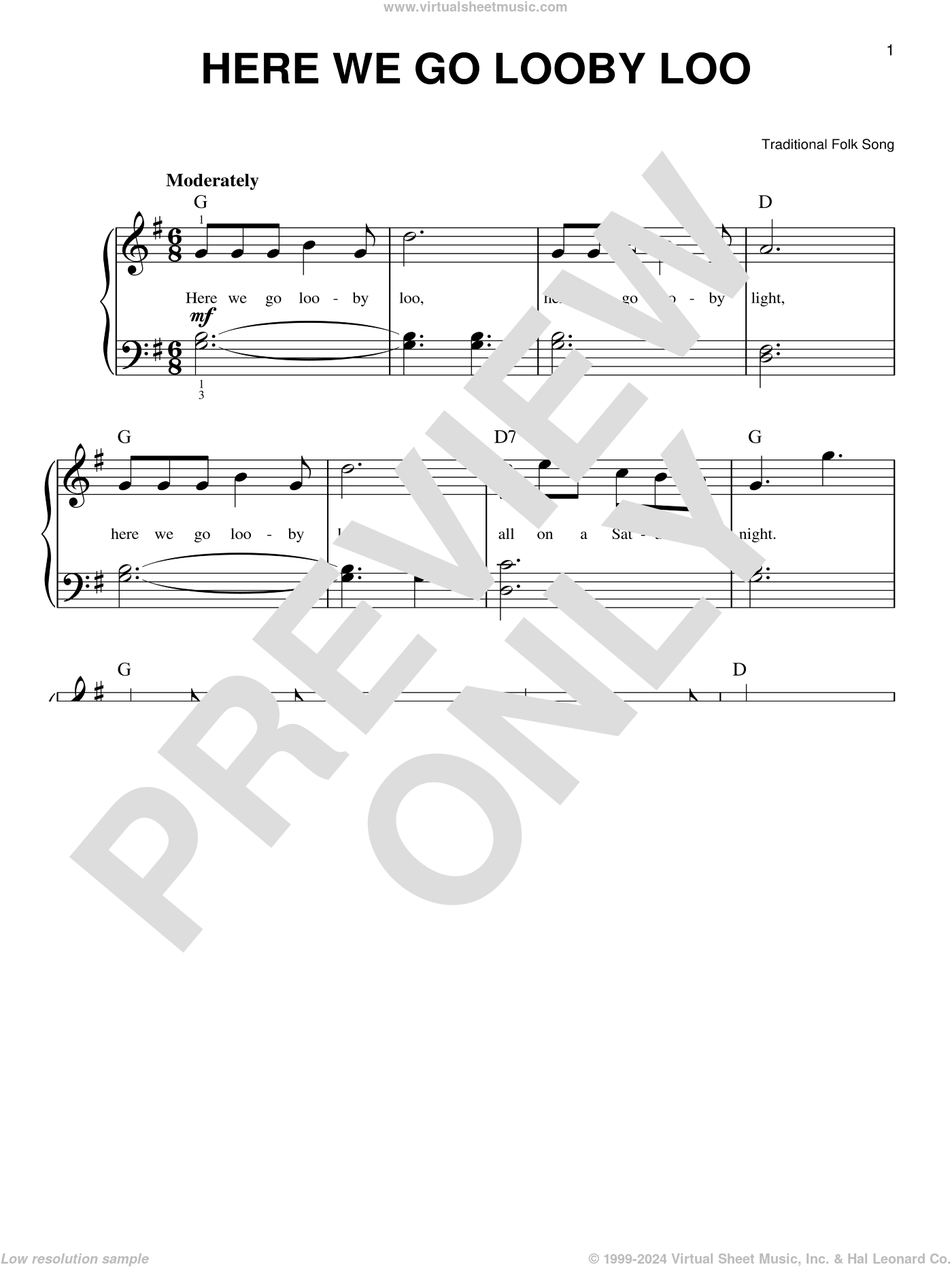 Here We Go Looby Loo sheet music for piano solo (PDF-interactive)