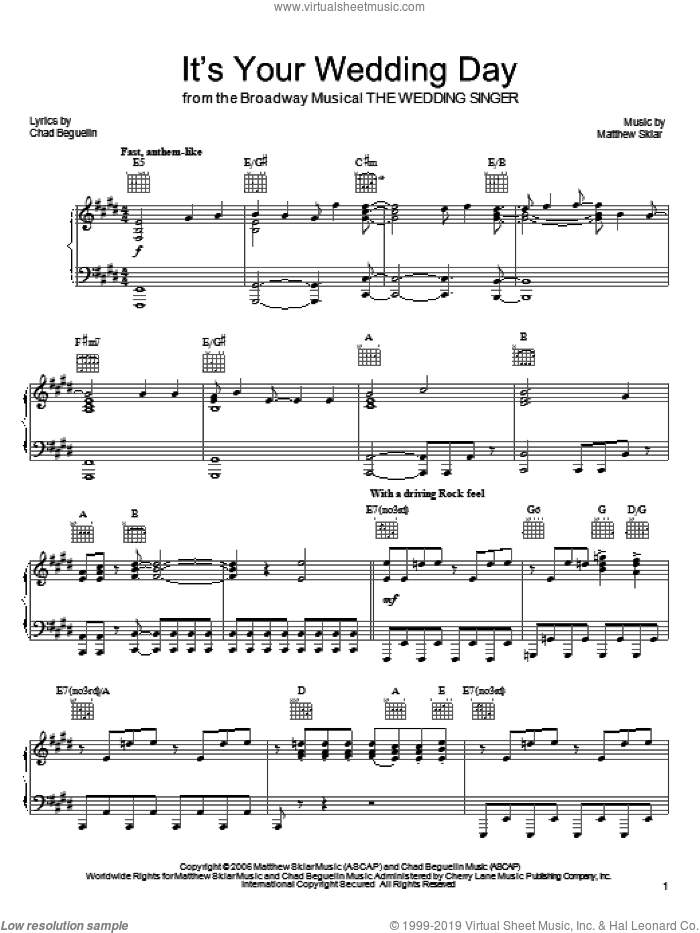 It's Your Wedding Day sheet music for voice, piano or guitar