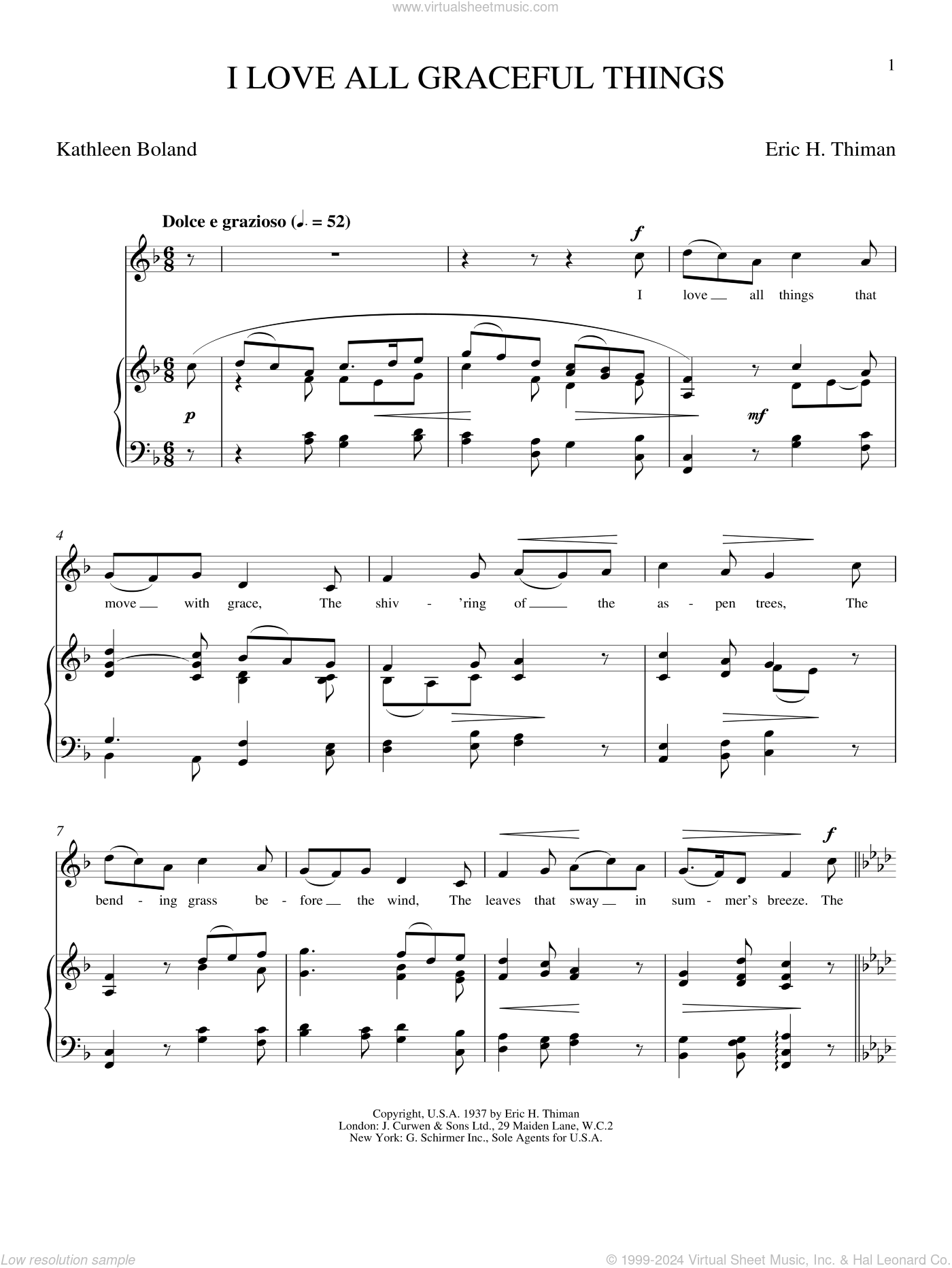 I Love All Graceful Things sheet music for voice and piano (PDF)
