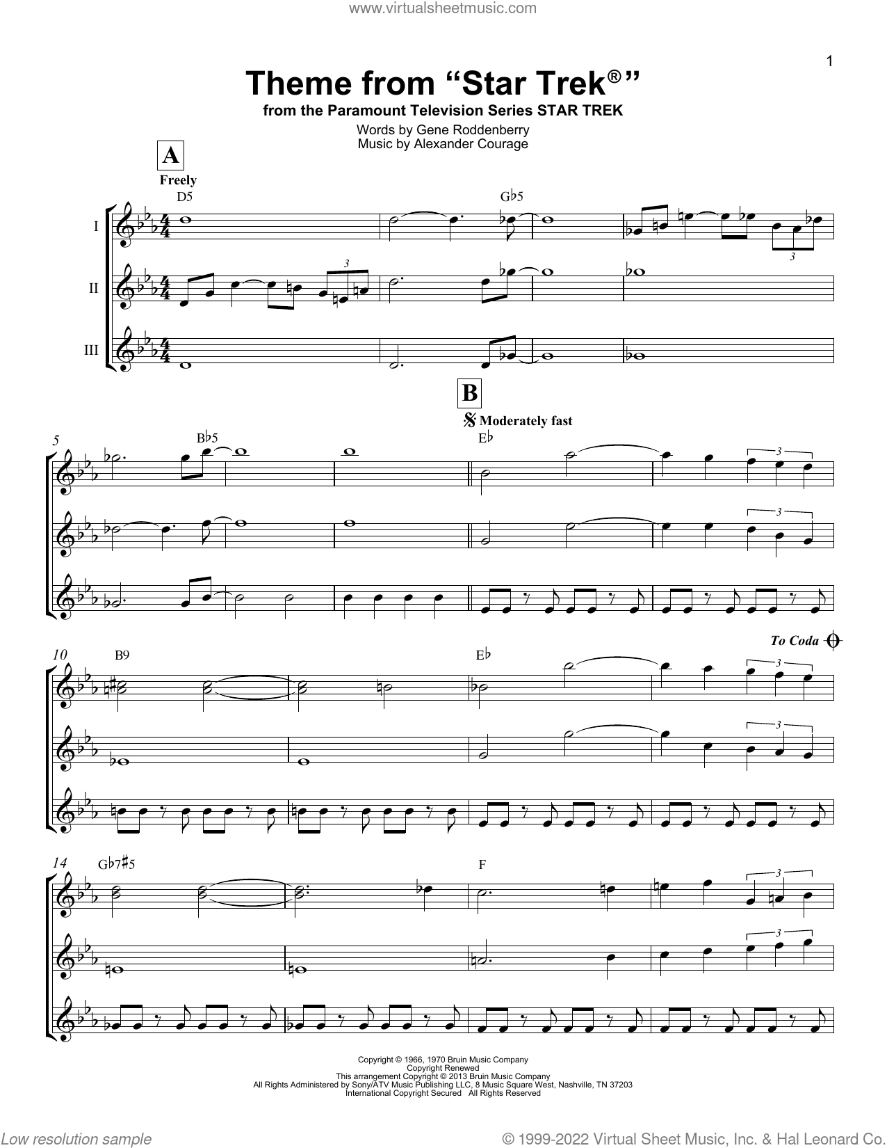 Theme From Star Trek sheet music for ukulele ensemble (PDF)
