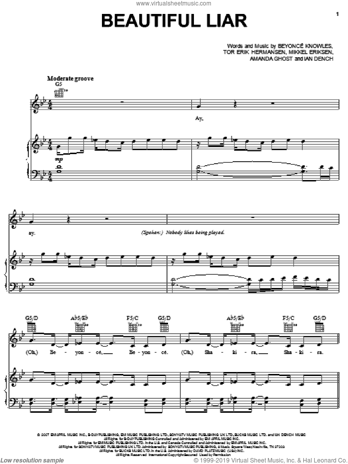 Beautiful Liar sheet music for voice, piano or guitar (PDF)