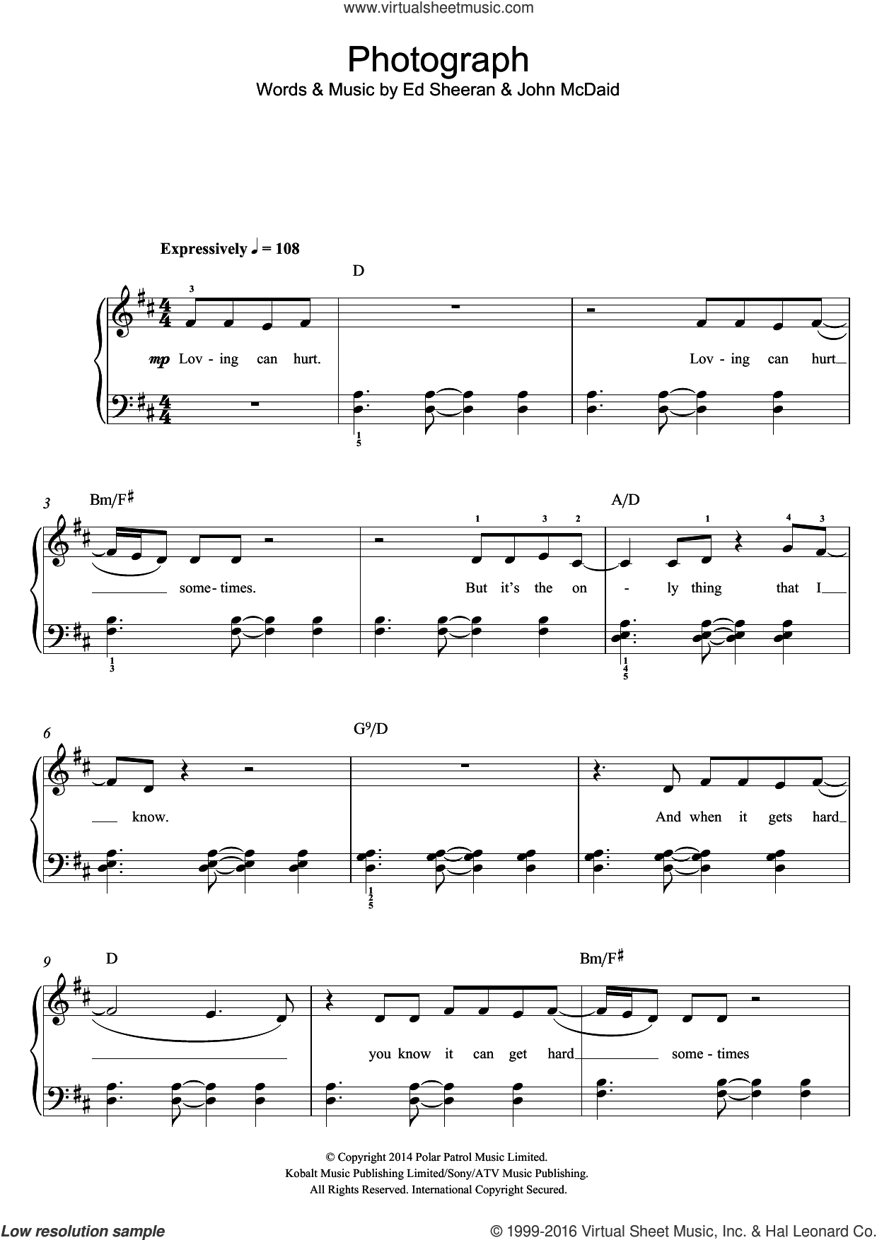 Photograph sheet music (beginner) for piano solo (beginners)