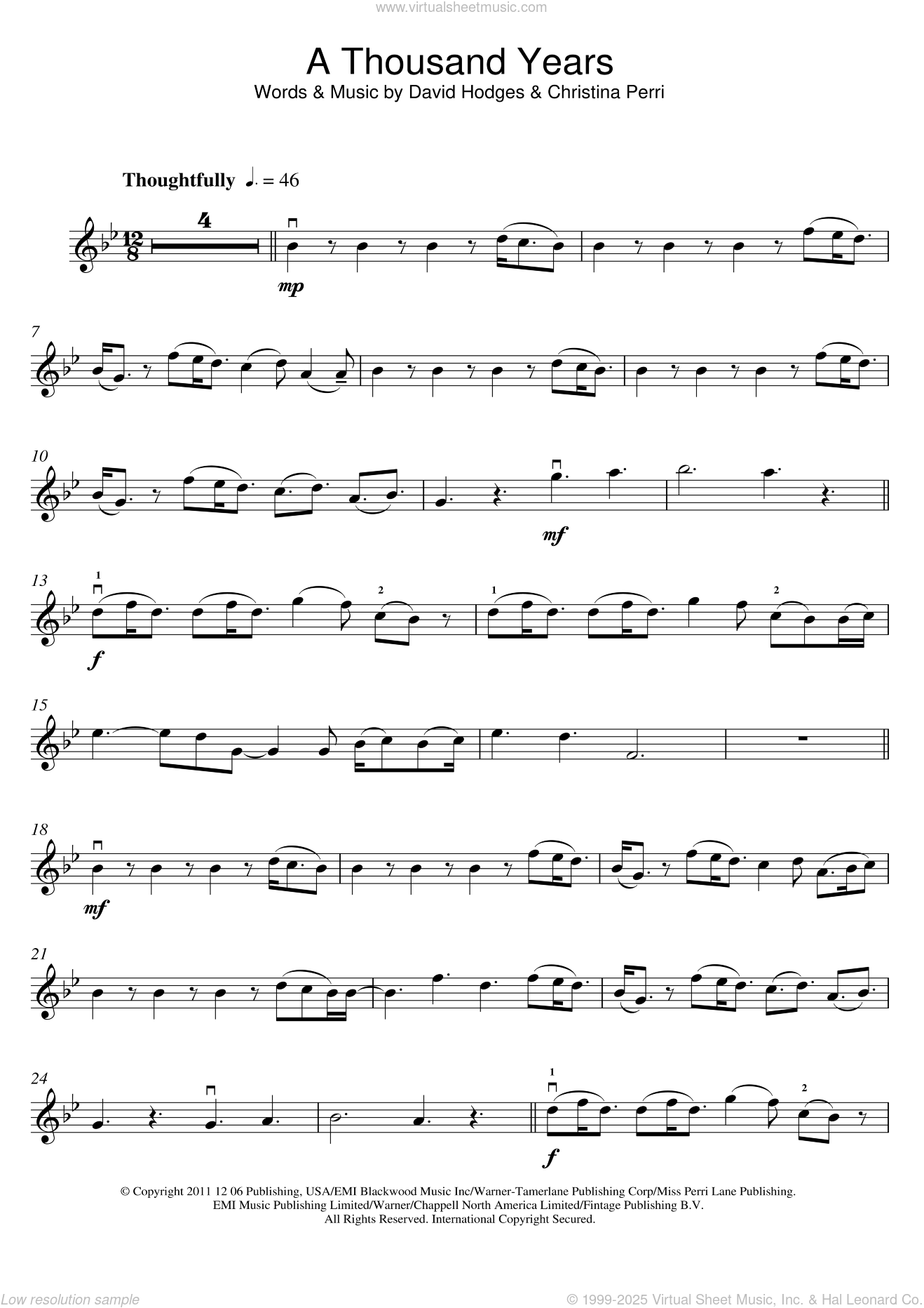 A Thousand Years sheet music for violin solo (PDF-interactive)
