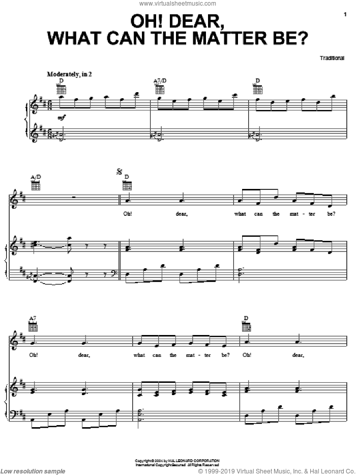 Oh Dear! What Can The Matter Be? sheet music for voice, piano or guitar