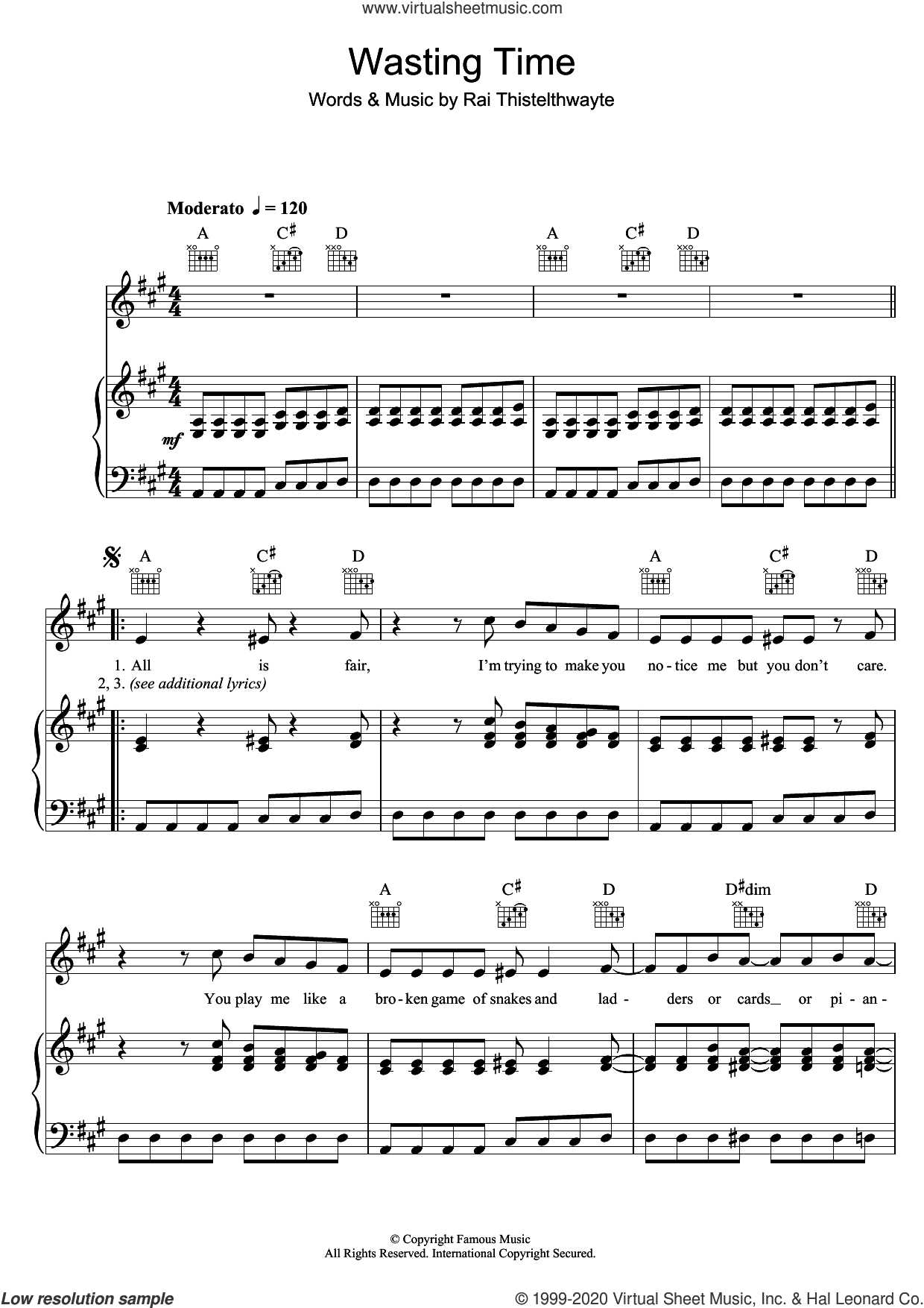 Wasting Time sheet music for voice, piano or guitar (PDF)