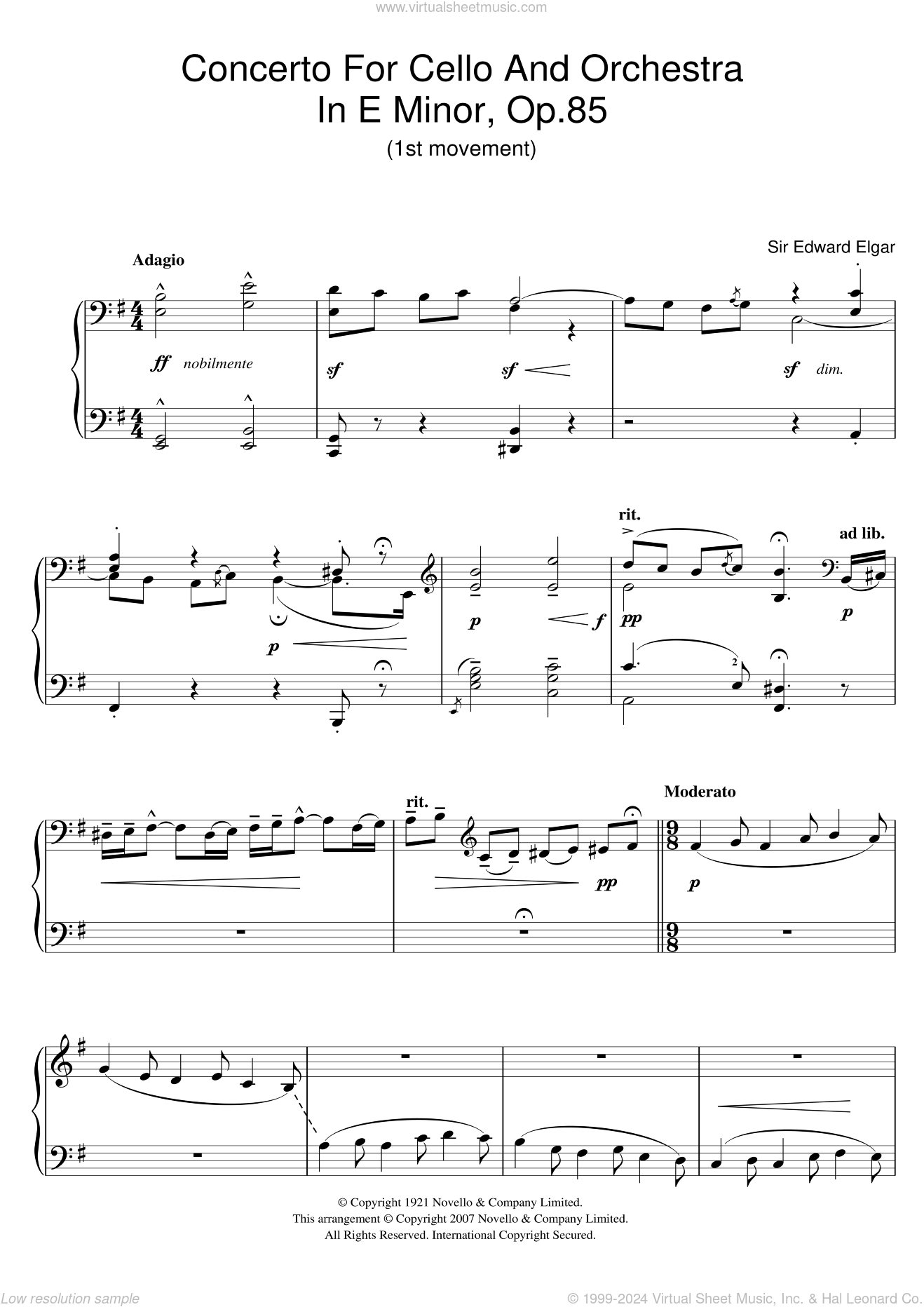 Elgar: Piano Concerto For Cello And Orchestra In E Minor, Op.85 sheet music v2
