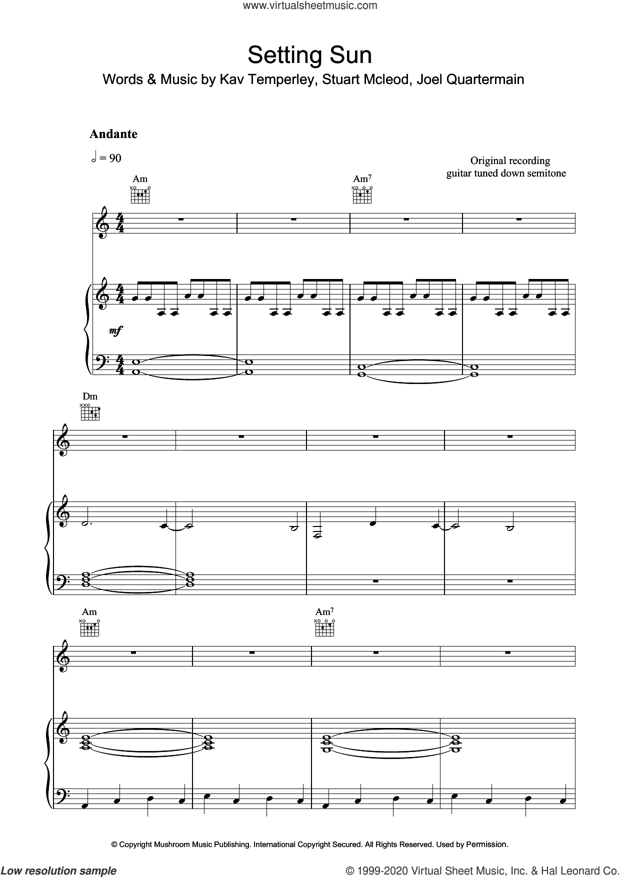 Setting Sun sheet music for voice, piano or guitar (PDF)