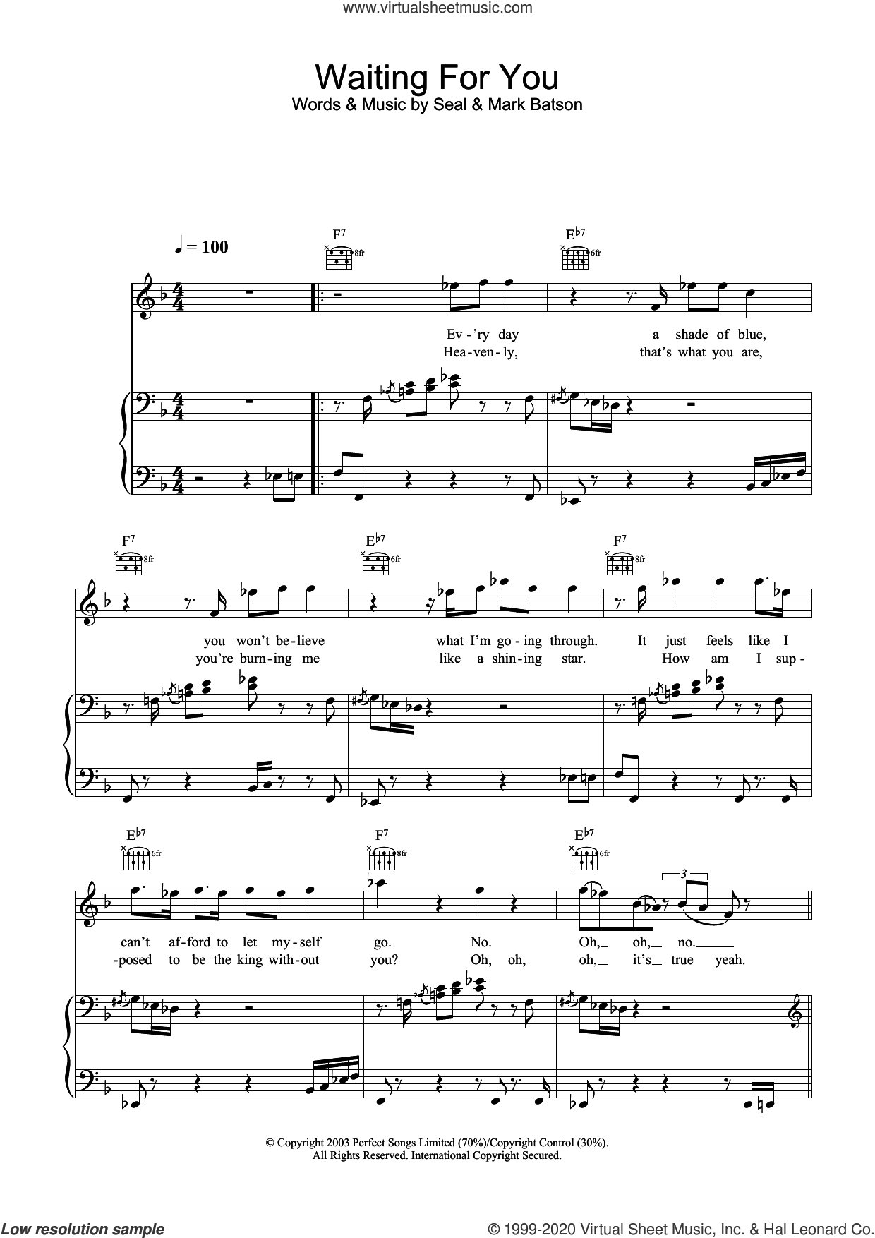 Waiting For You sheet music for voice, piano or guitar (PDF)