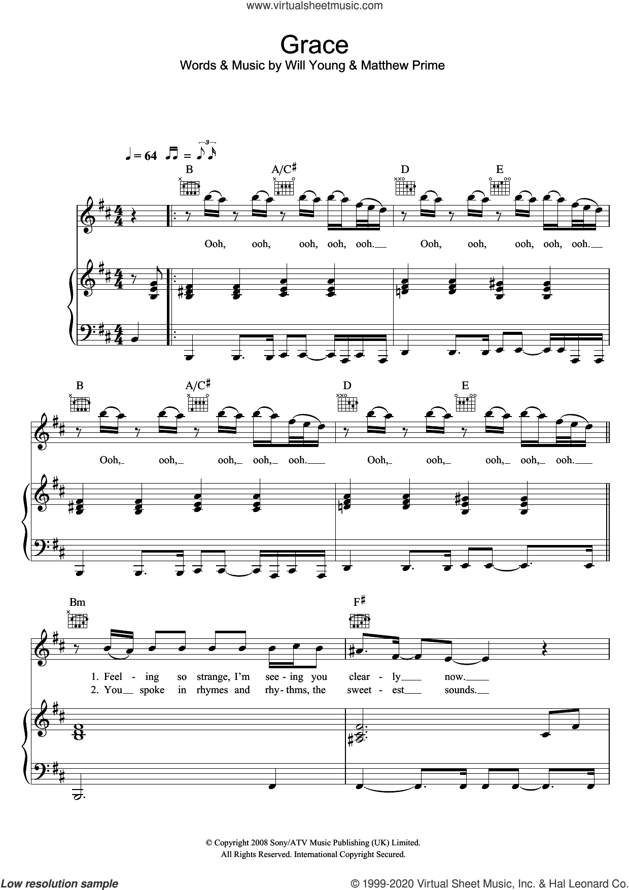 Will Young: Grace sheet music for voice, piano or guitar (PDF)