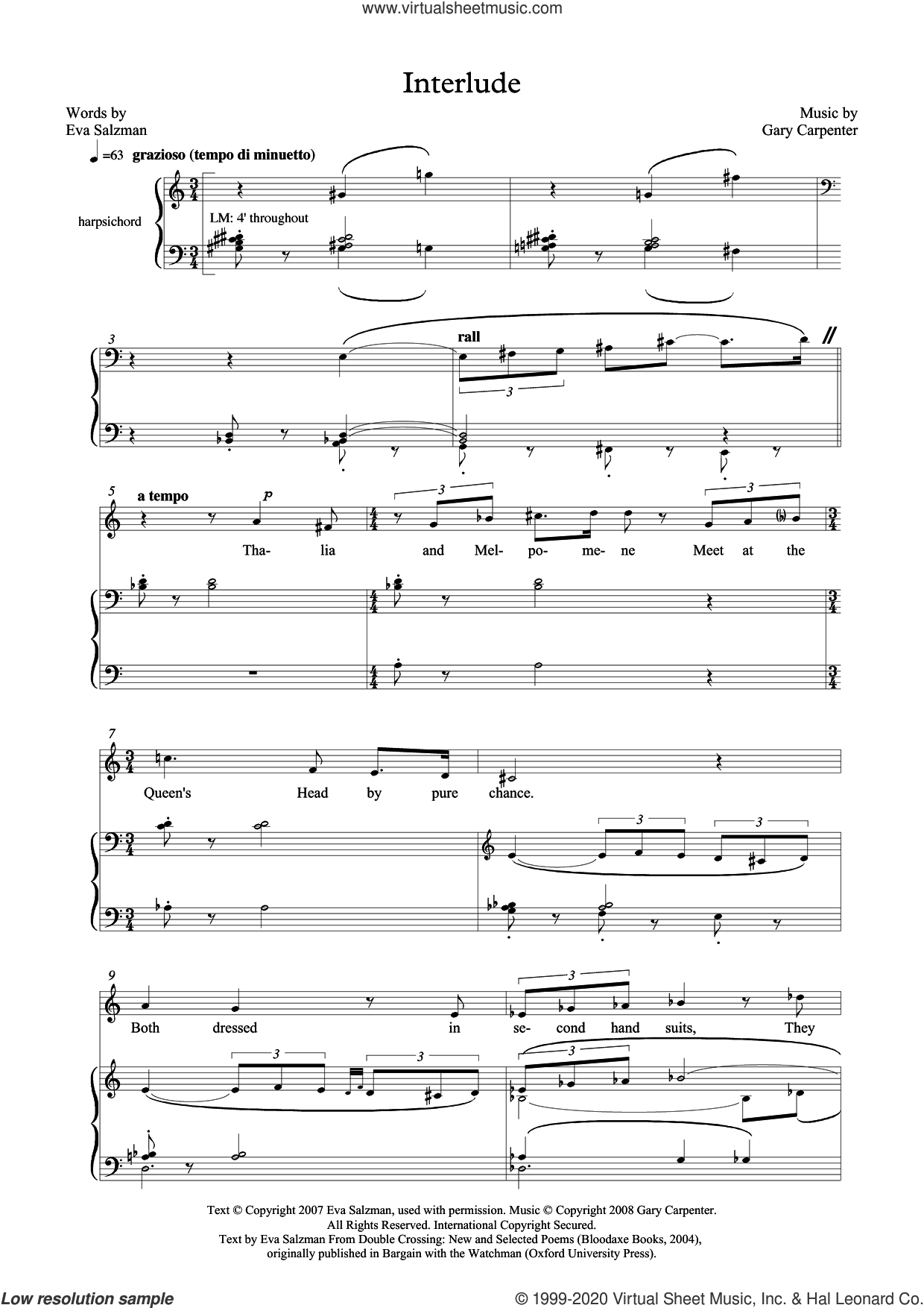 Interlude (for mezzo-soprano and harpsichord) sheet music for voice and ...
