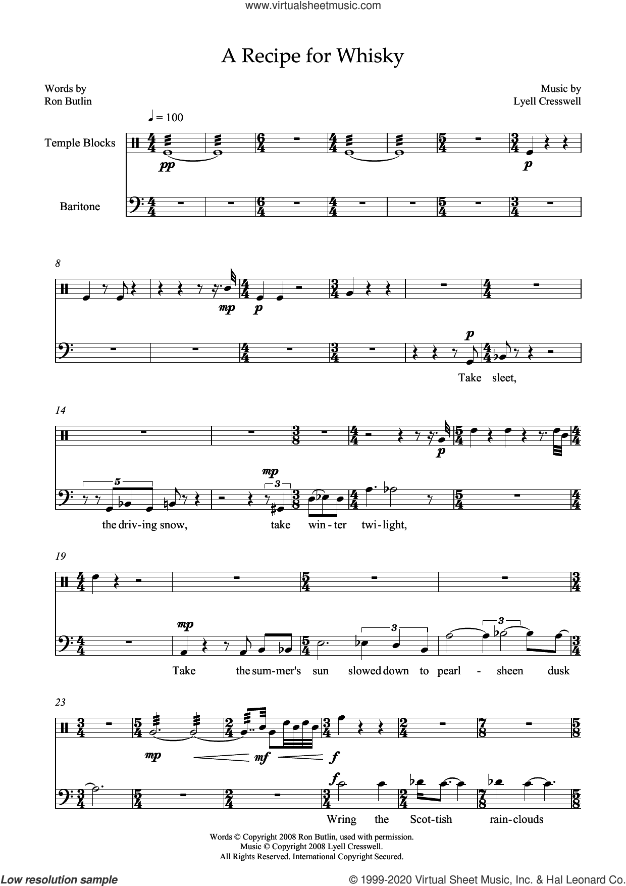 A Recipe for Whisky (for baritone and temple blocks) sheet music for ...
